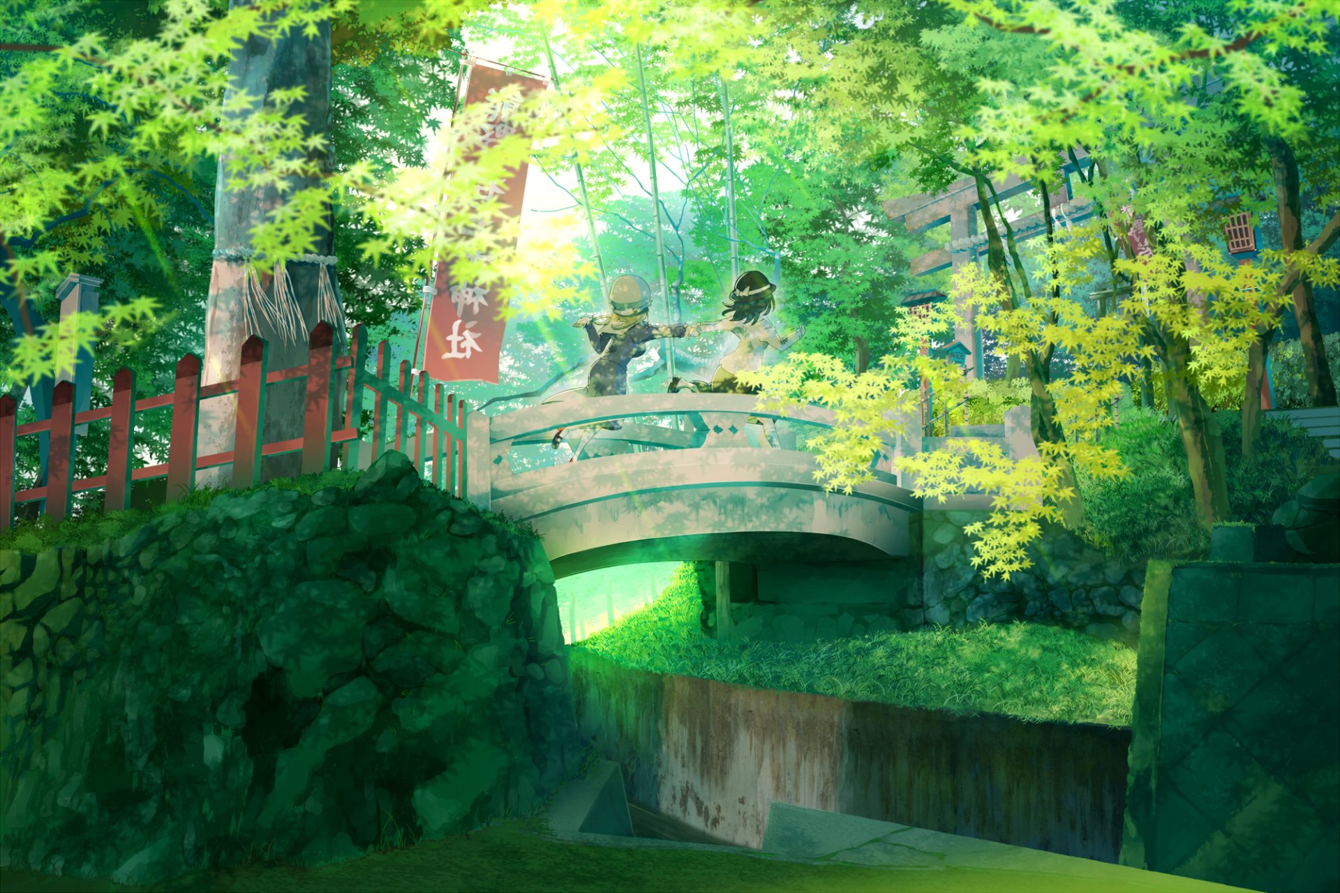 Touhou Serenity: HD Anime Forest Bridge Wallpaper