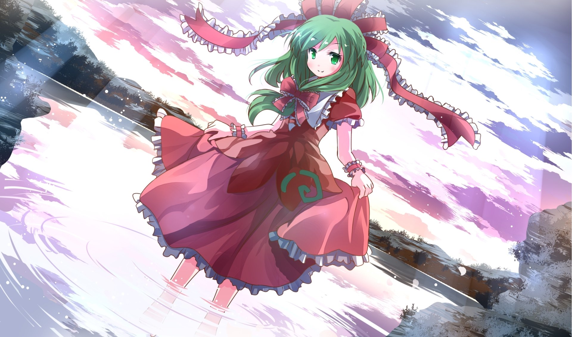Download Hina Kagiyama Water Cloud Green Hair Long Hair Anime Touhou HD ...