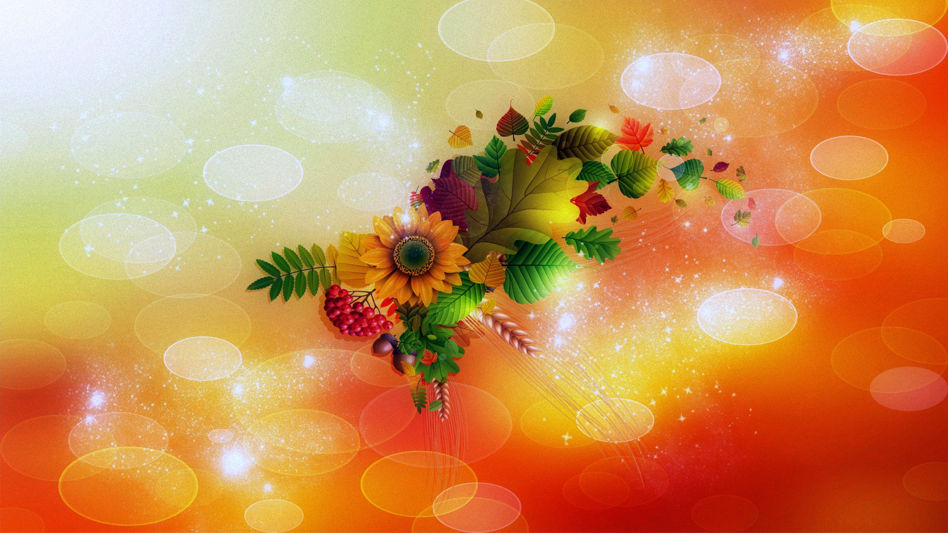 Vibrant Fall Leaves & Sunflowers HD Artistic Wallpaper