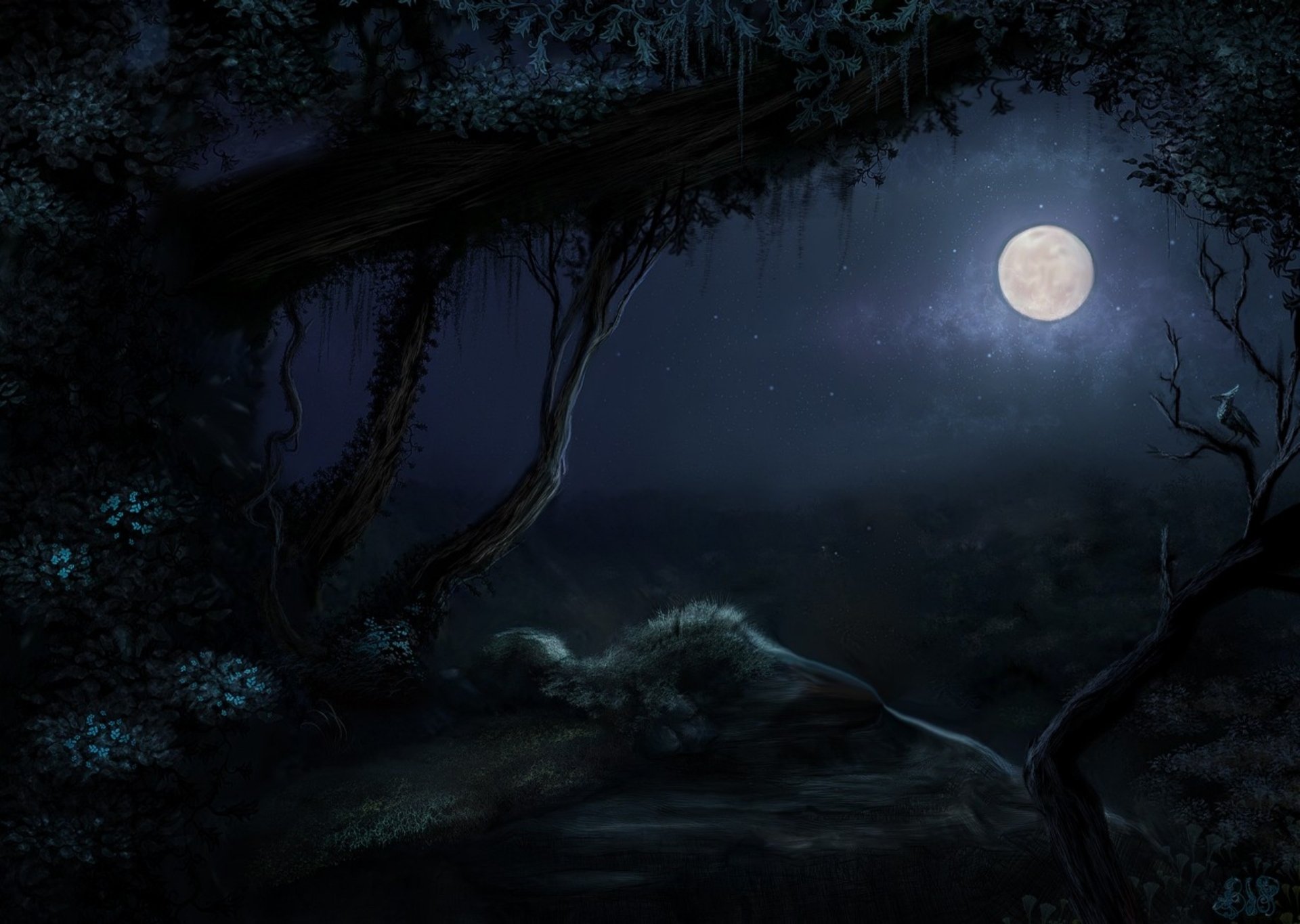 Moonlit Nightscape: Artistic HD Landscape Under Dark Skies | 2560x1820 ...