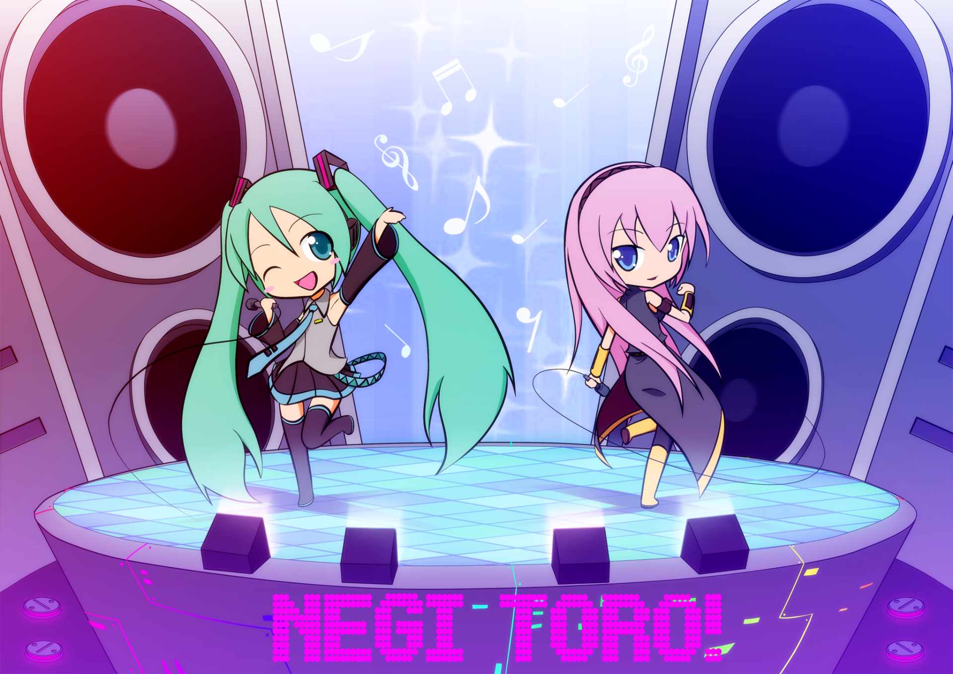 Vibrant Vocaloid Duo: Hatsune Miku & Luka Megurine HD Anime Wallpaper