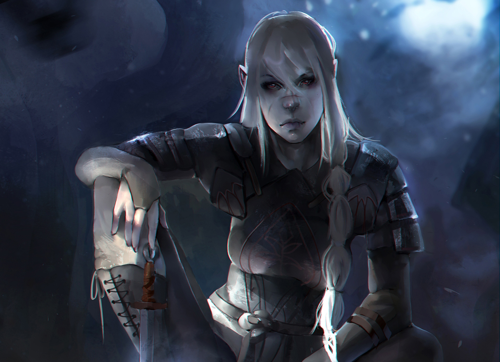 Download Night White Hair Dagger Braid Woman Warrior Fantasy HD ...