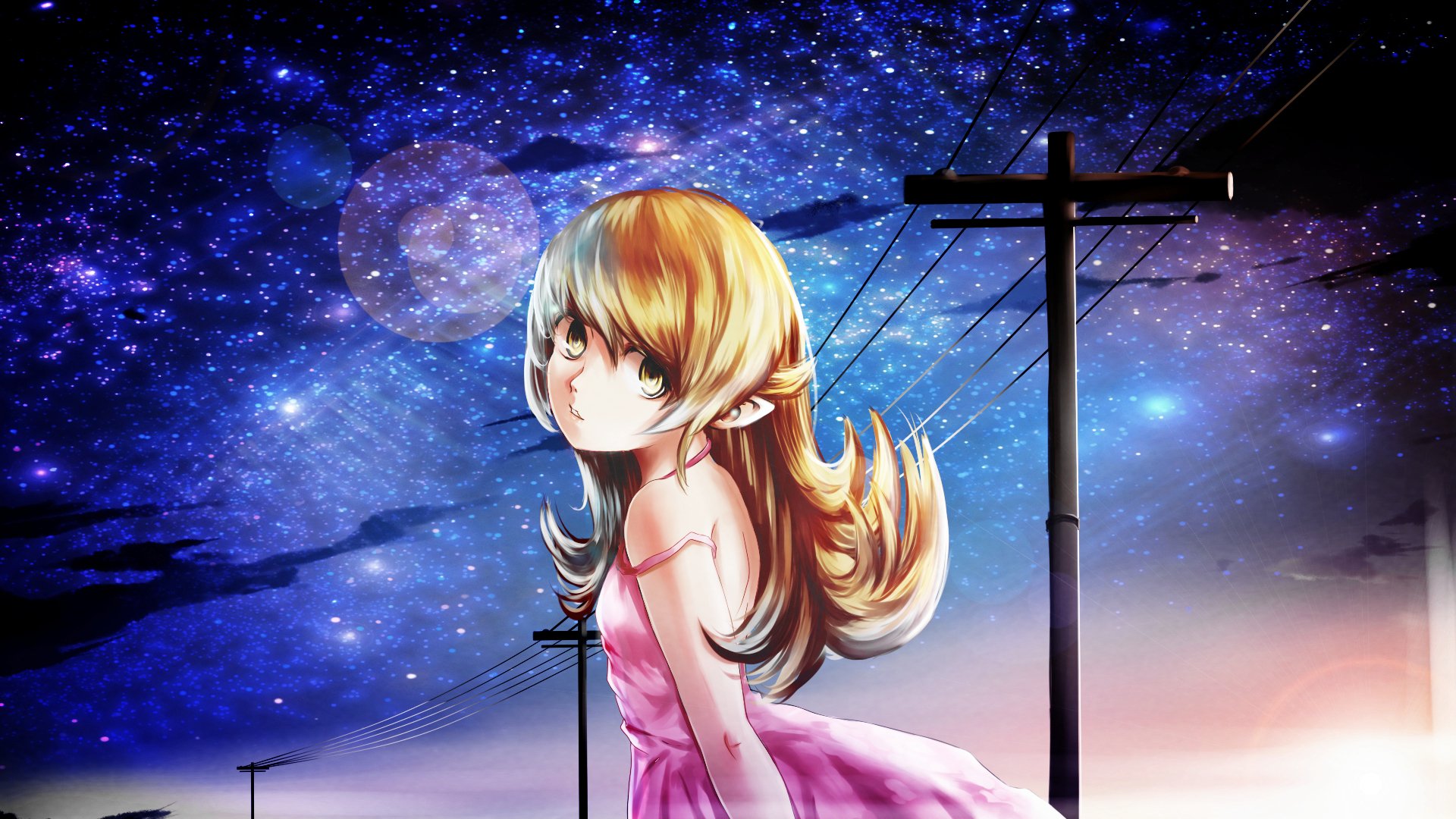 Monogatari Anime Magic: Stunning HD Night Sky Wallpaper