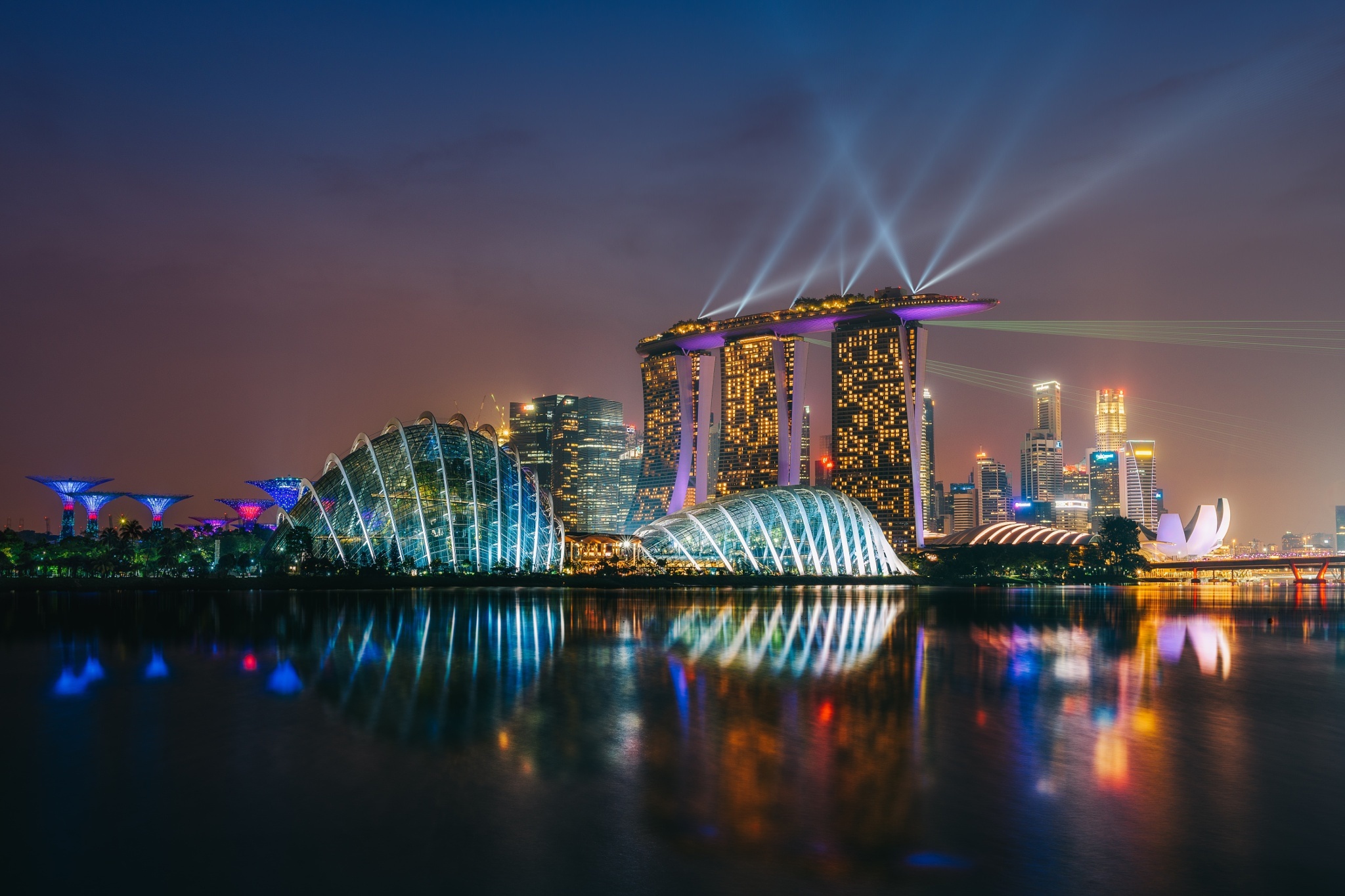 Download Light Night Building Reflection Singapore Man Made Marina Bay ...