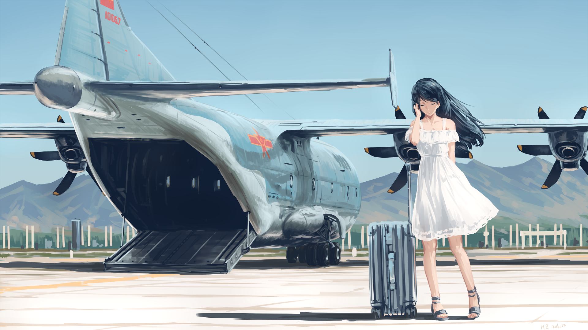 Original Anime HD Wallpaper: Serene Departure at the Airfield by ...