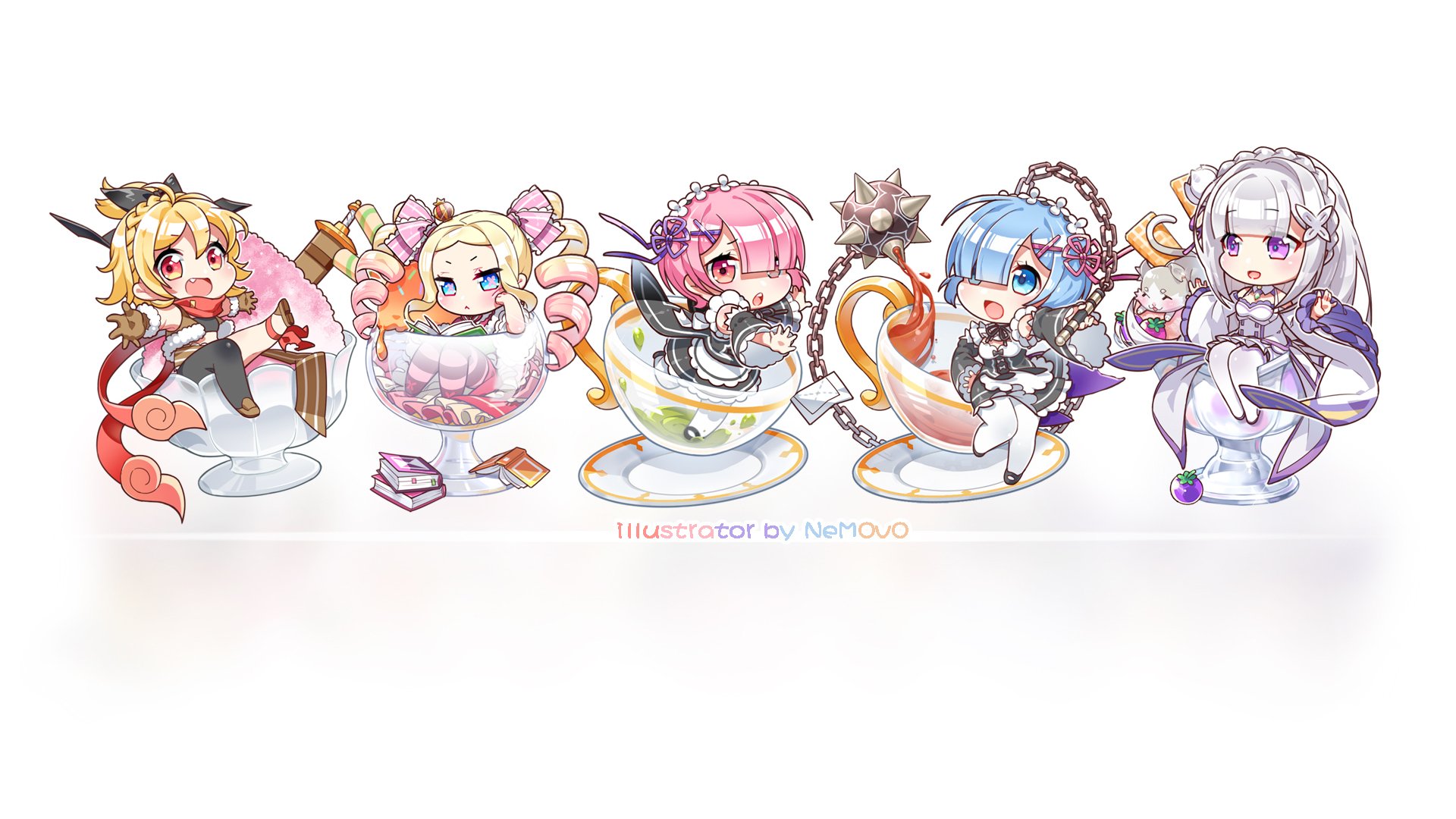 Re:ZERO Chibi Characters HD Wallpaper