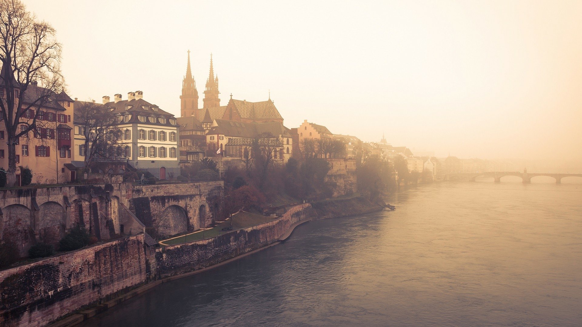 Basel’s Misty Morning Bridge Over the Serene Rhine River – Switzerland ...