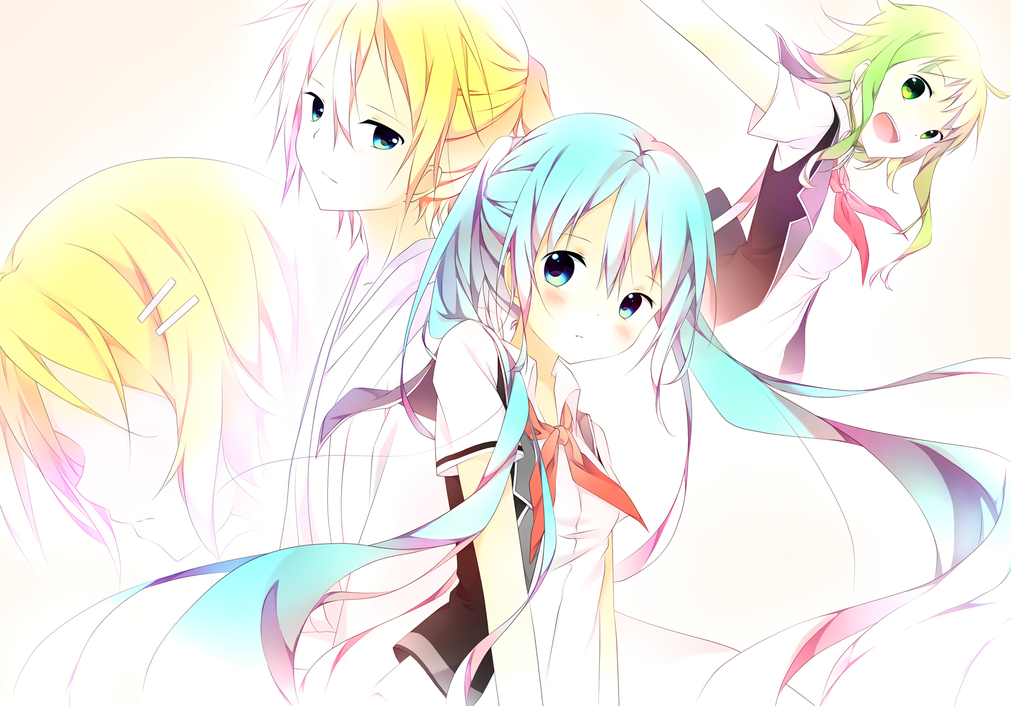 Vibrant Vocaloid Quartet: Len, Rin, GUMI & Hatsune Miku HD Anime Wallpaper