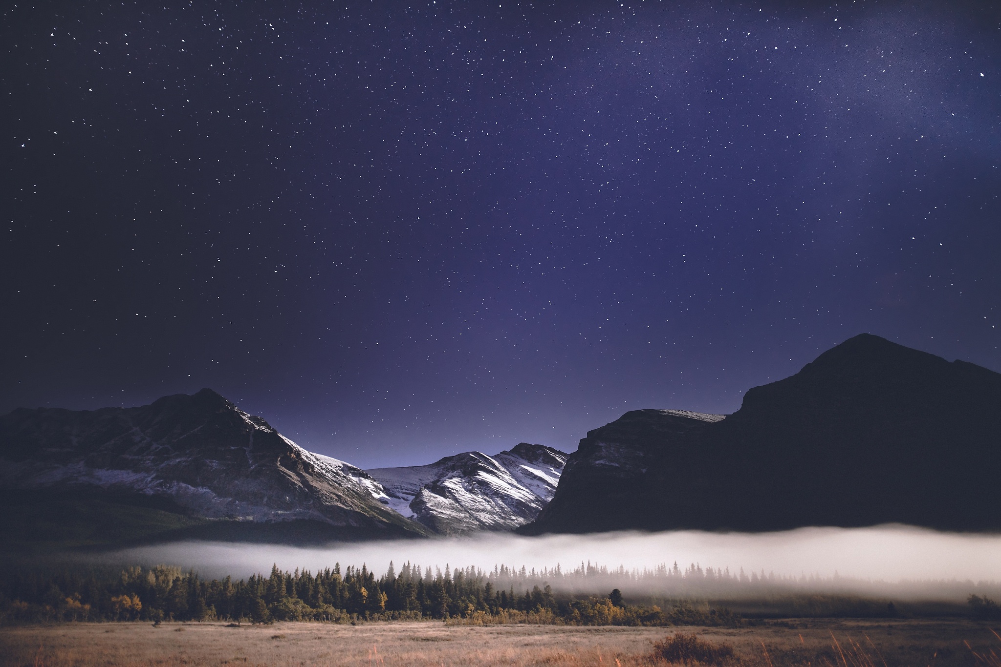 Download Starry Sky Mountain Sky Star Night Nature Fog HD Wallpaper