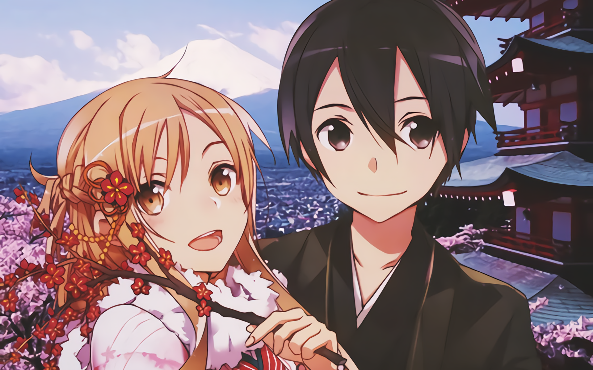 HD Sword Art Online Anime Wallpaper - Kirito & Asuna in Traditional ...
