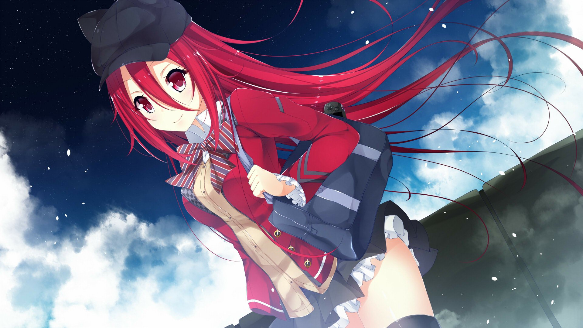 Night Glow: Red-Haired Heroine in Phantasy Star Online 2 HD Wallpaper