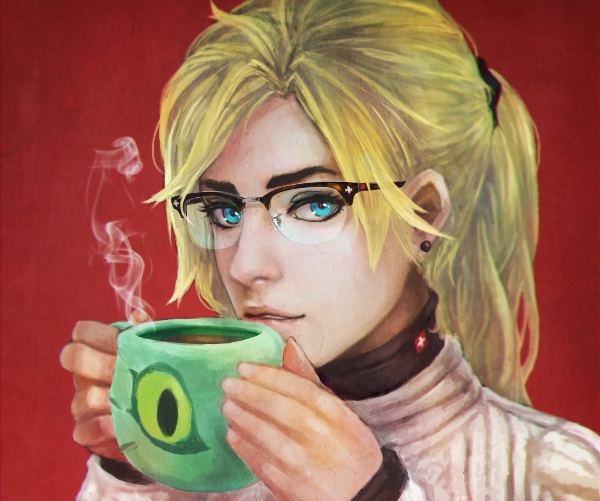 Mercy from Overwatch: Blonde Vision with Coffee and Glasses HD ...