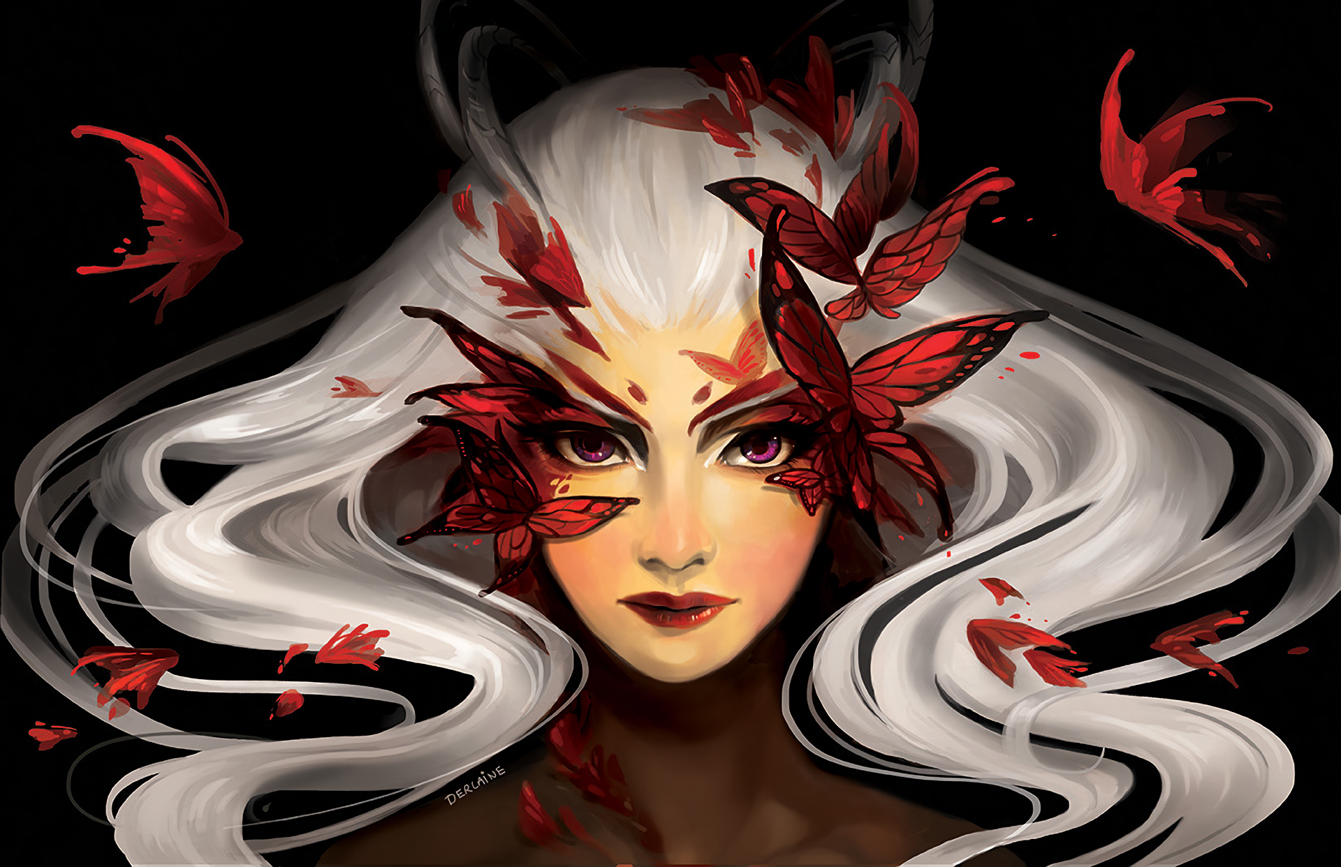 Fantasy Demon with Purple Eyes - HD Wallpaper by Derlaine8