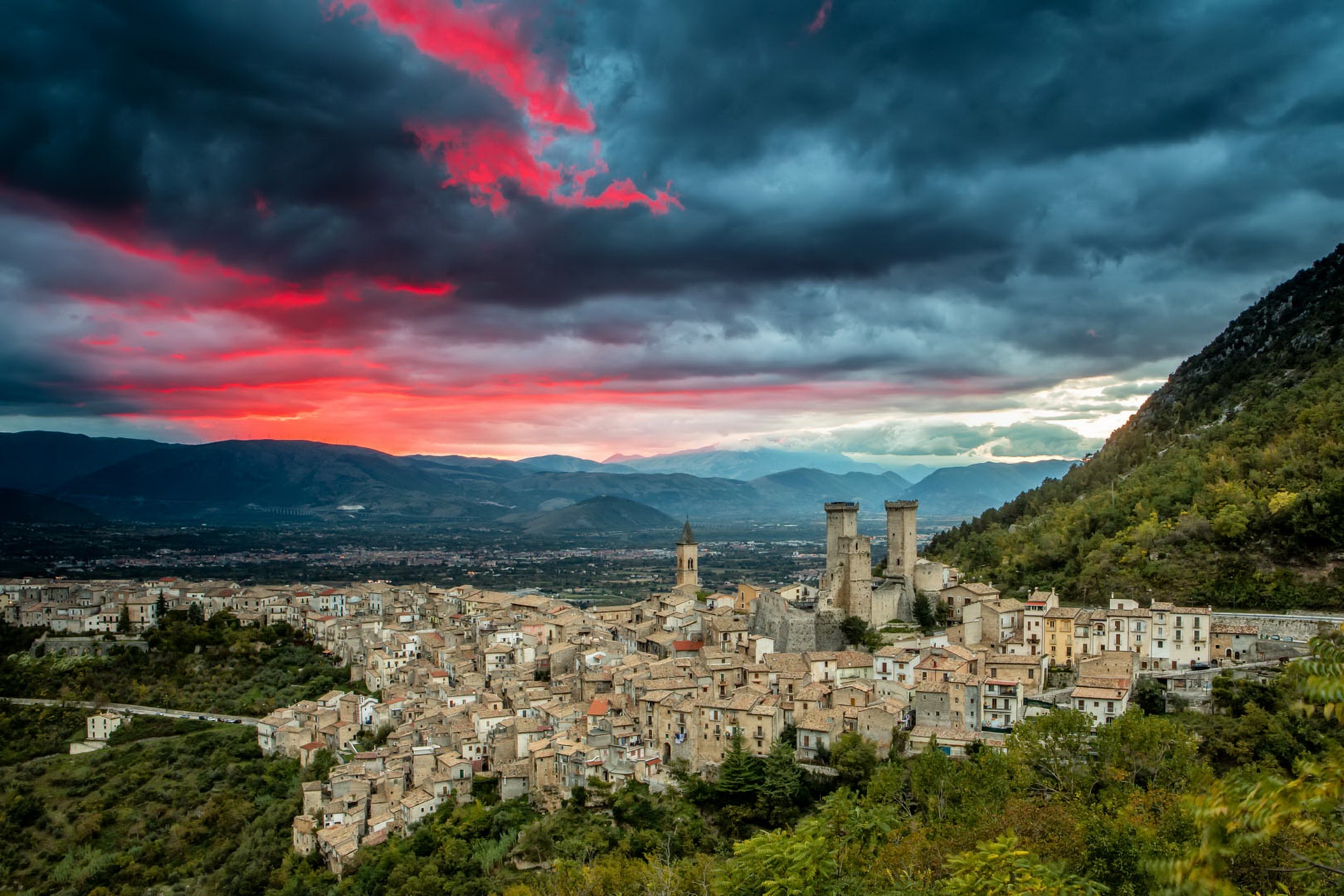 Download Pacentro Sunset Sky Italy Cityscape Man Made Village HD ...