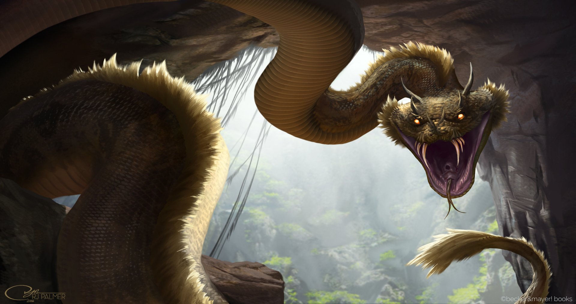 Epic Fantasy Cave Serpent - 4K Ultra HD Creature Wallpaper by RJ Palmer