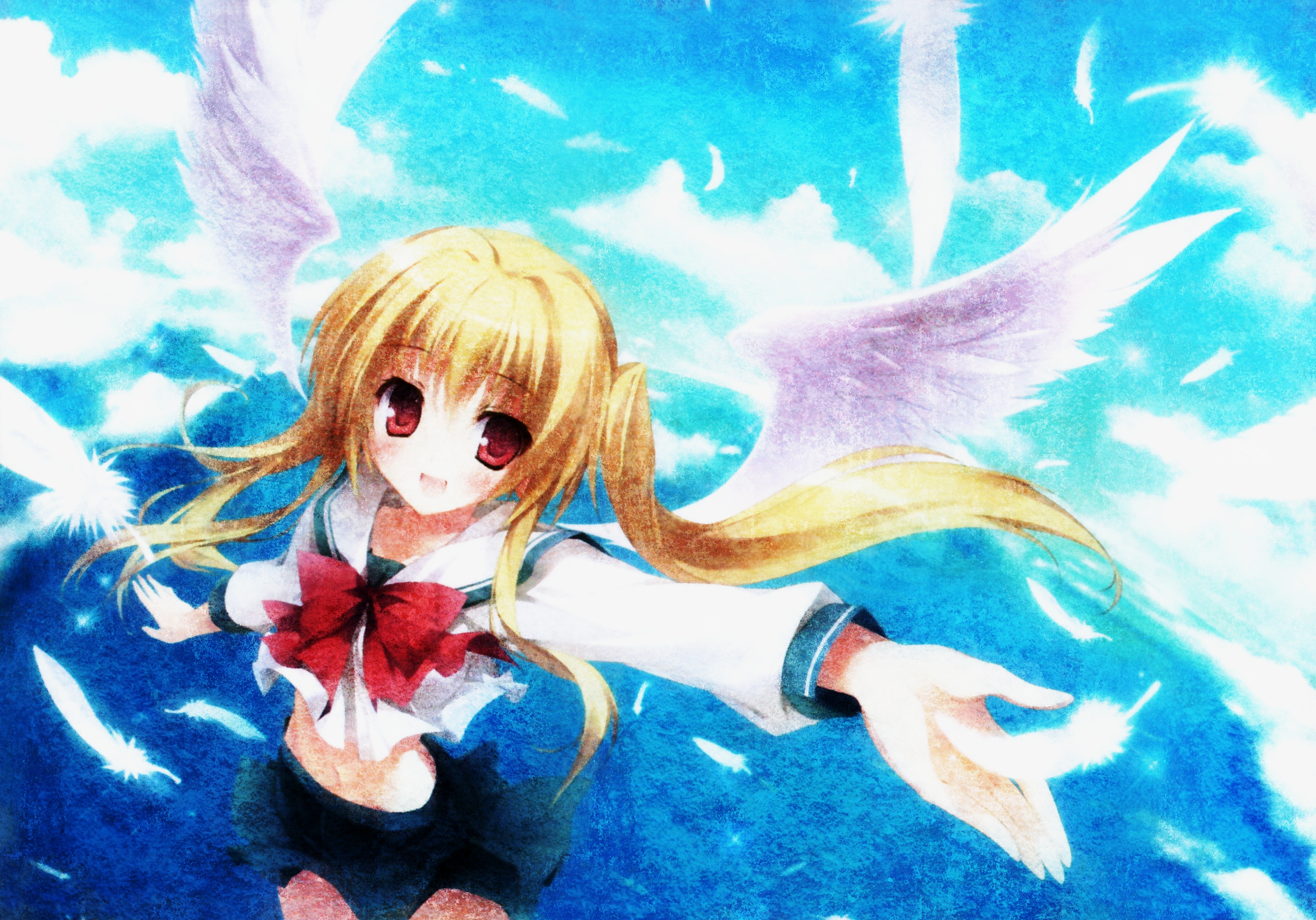 Download Bow (Clothing) Blush Red Eyes Wings Feather Smile Anime Angel ...