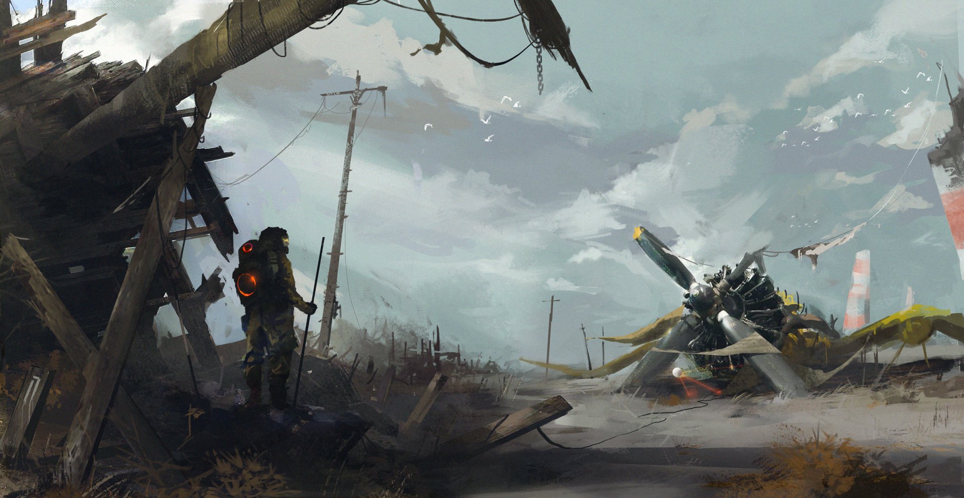 Post-Apocalyptic Aircraft Wreck - HD Wallpaper by Ismail Inceoglu