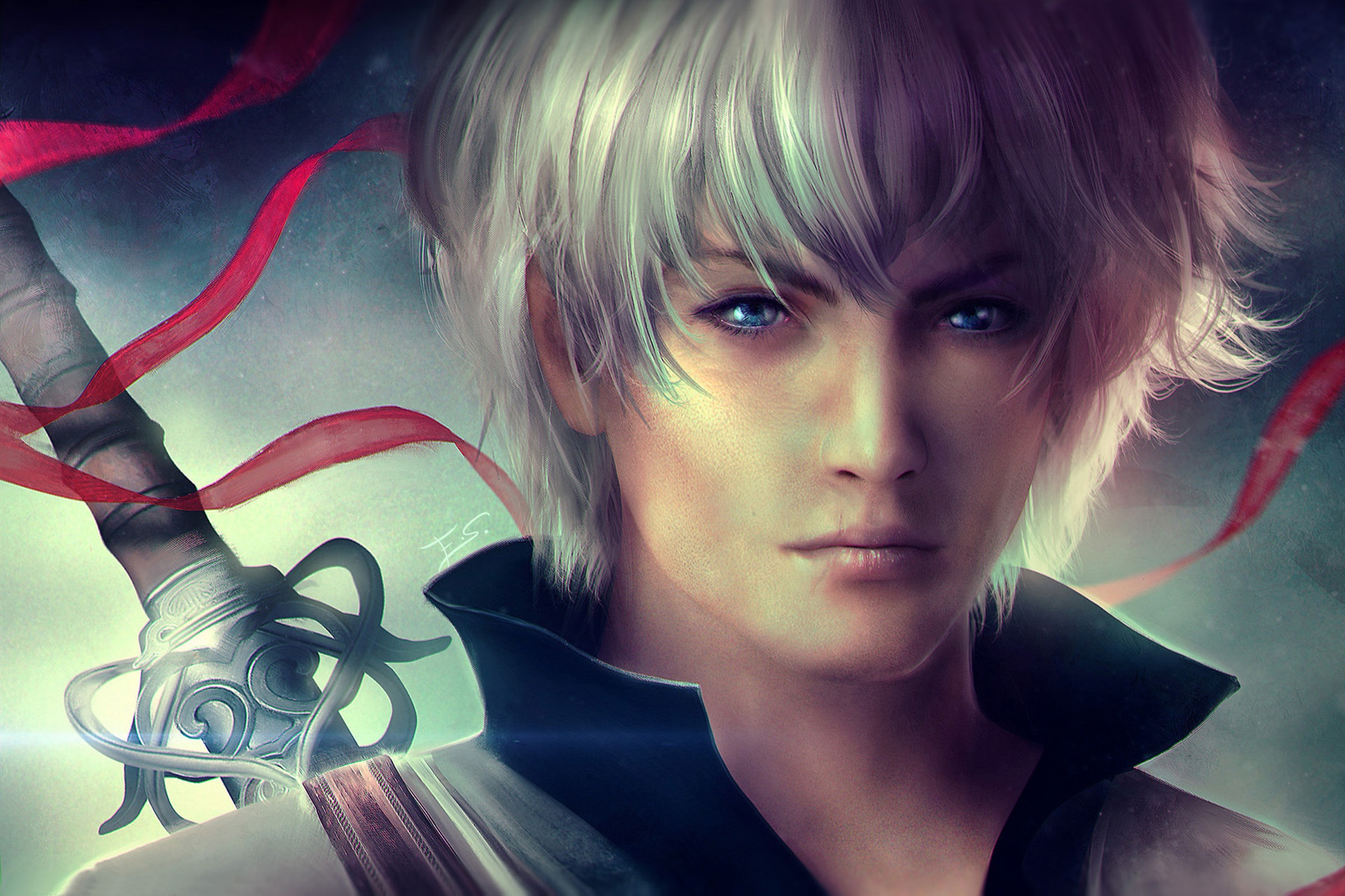 Download Sword Blue Eyes Face White Hair Fantasy Warrior Fantasy ...