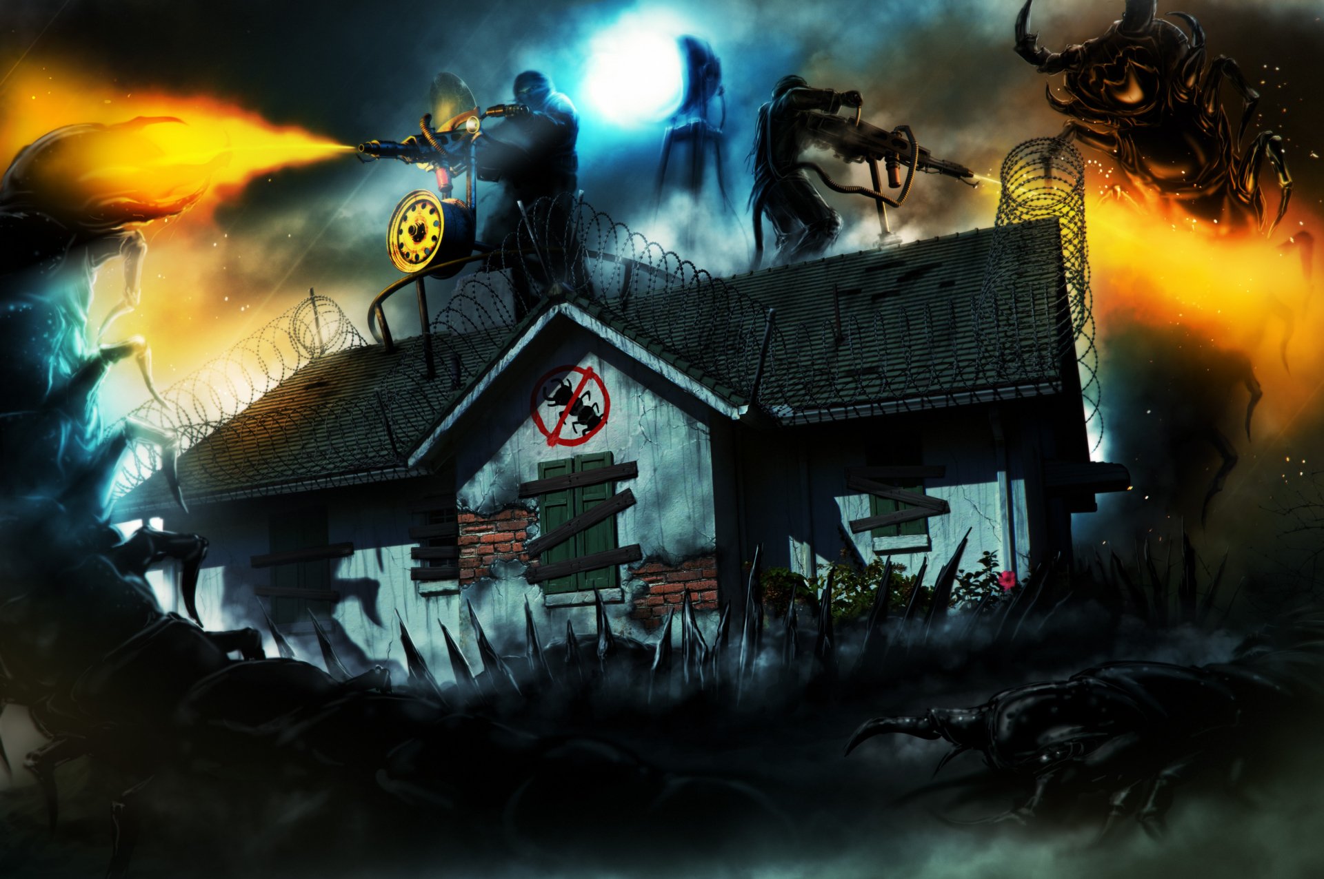 Download Night Insect Flamethrower House Dark Creature HD Wallpaper by ...