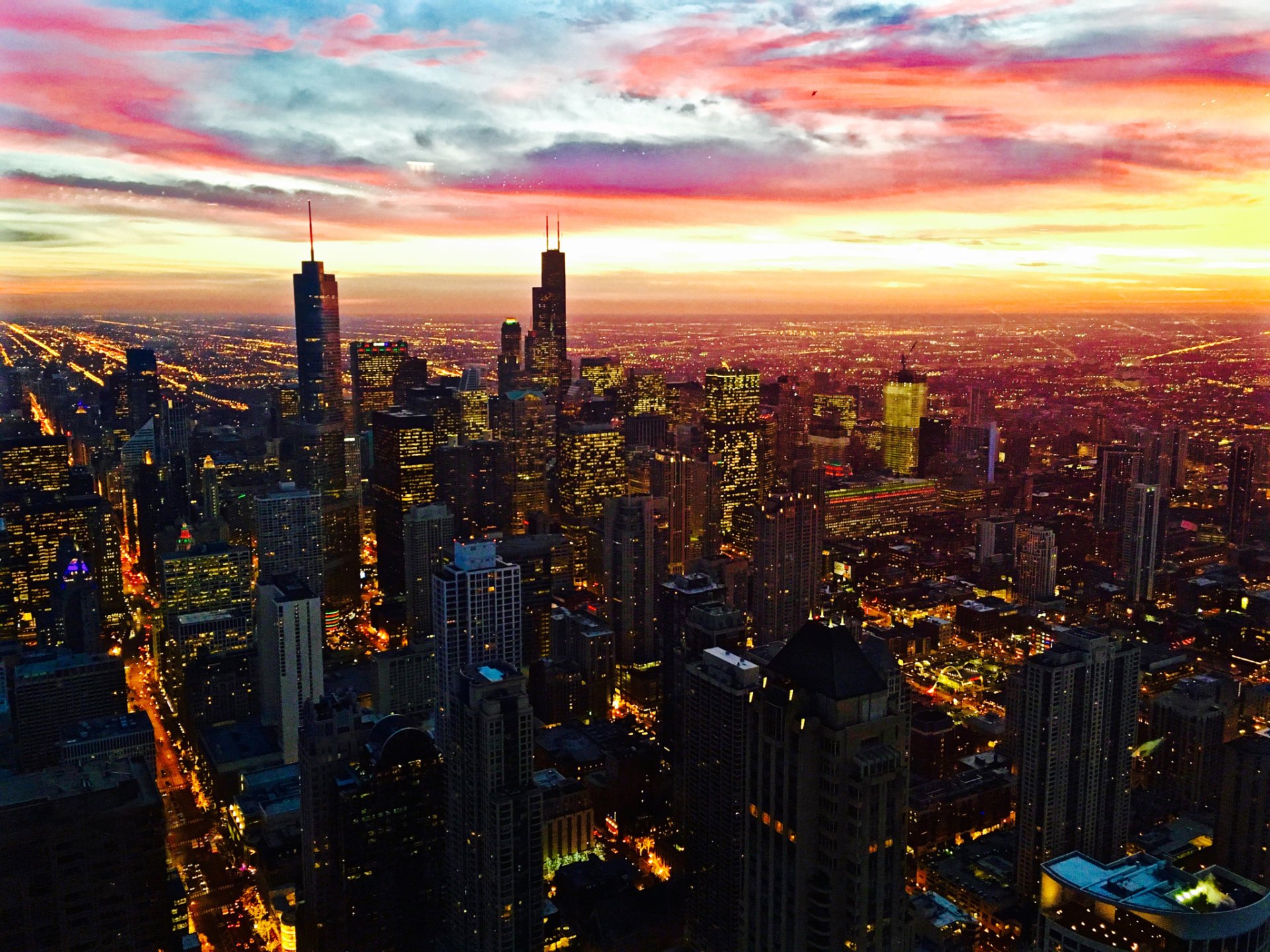 Chicago Skyline at Sunset: Iconic Skyscrapers Illuminate the USA ...