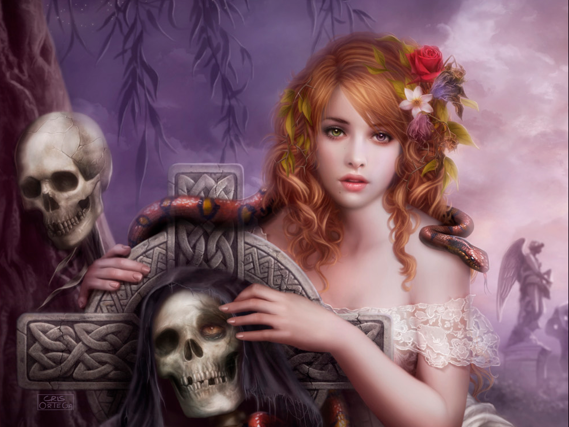Download Heterochromia Flower Snake Skull Skeleton Cross Gothic Fantasy ...