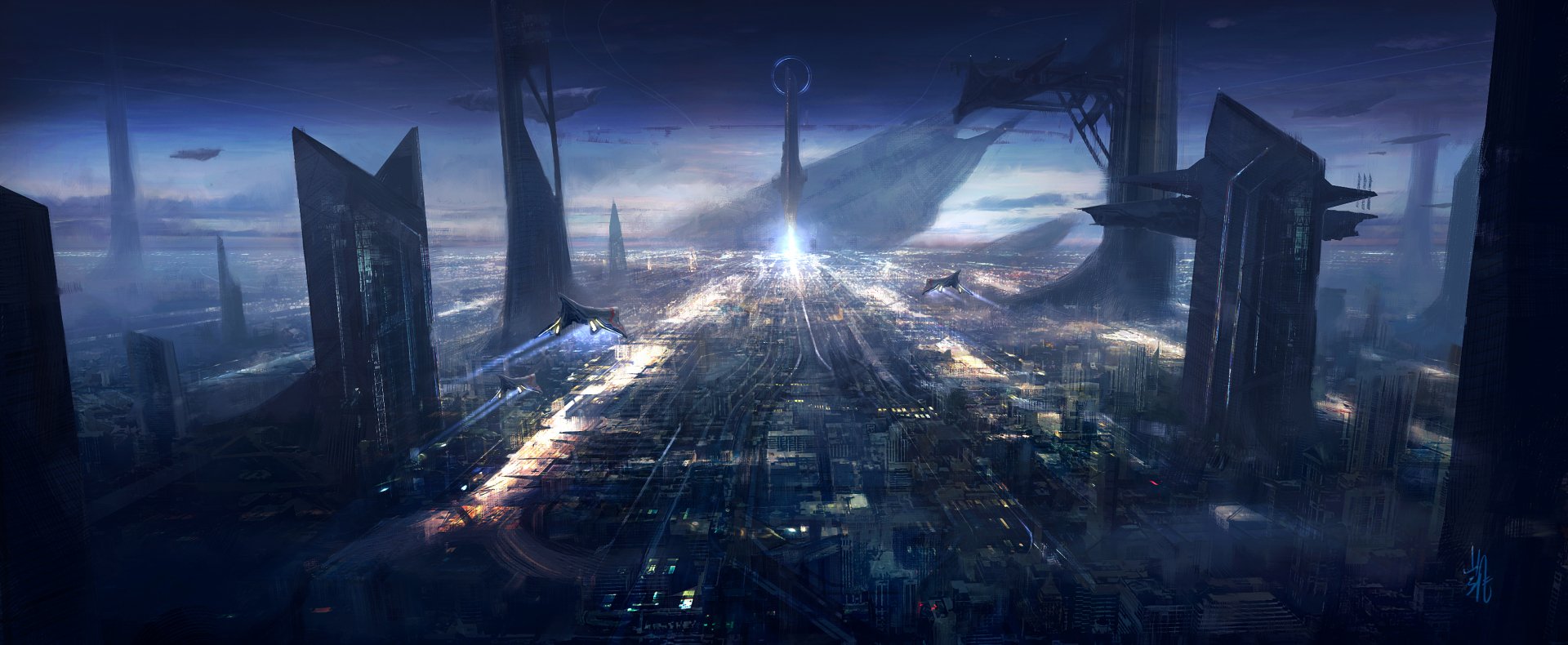 Futuristic Sci-Fi Cityscape HD Wallpaper with Towering Skyscrapers ...