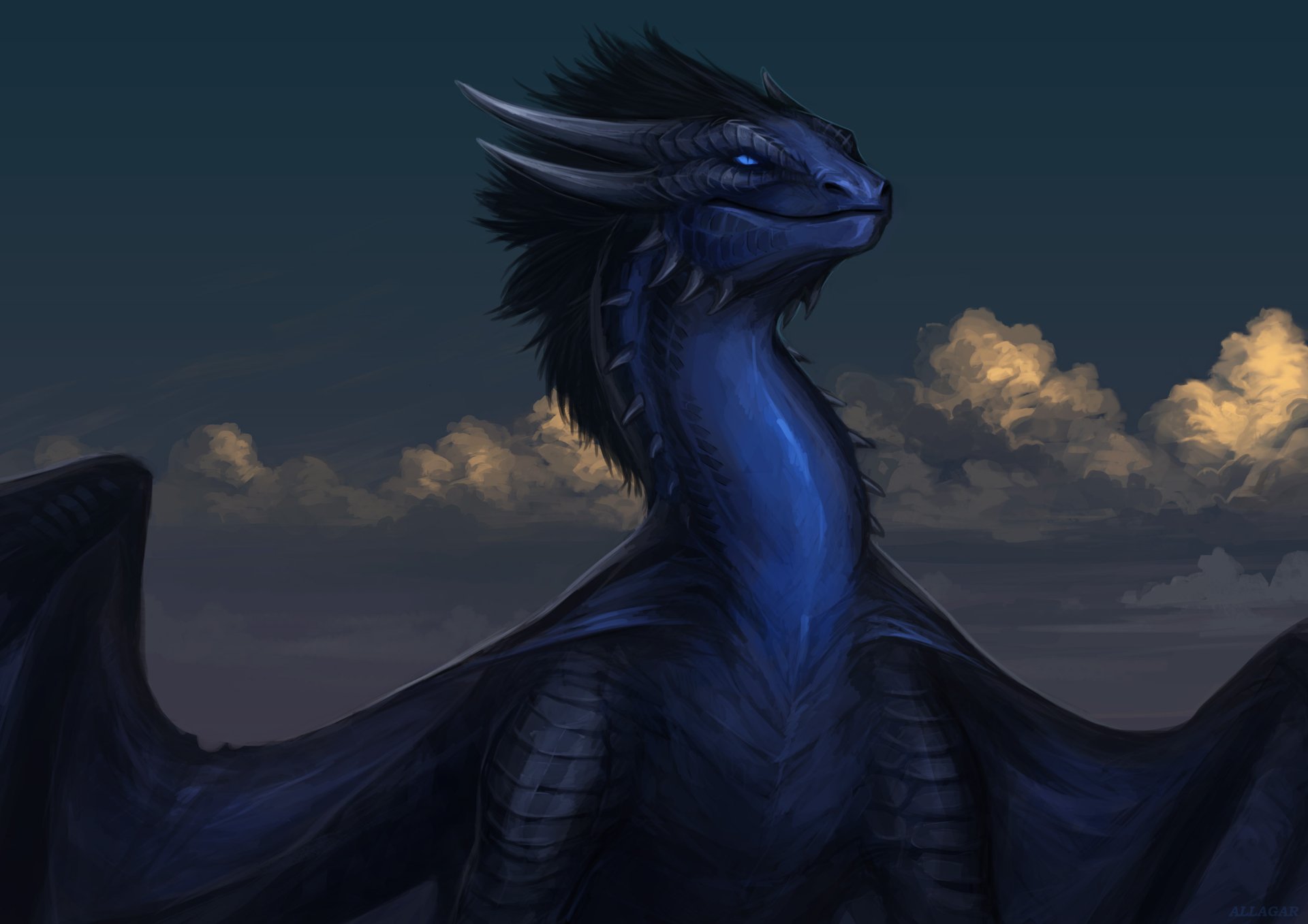 Majestic Night Dragon | Stunning Fantasy HD Wallpaper by Allagar