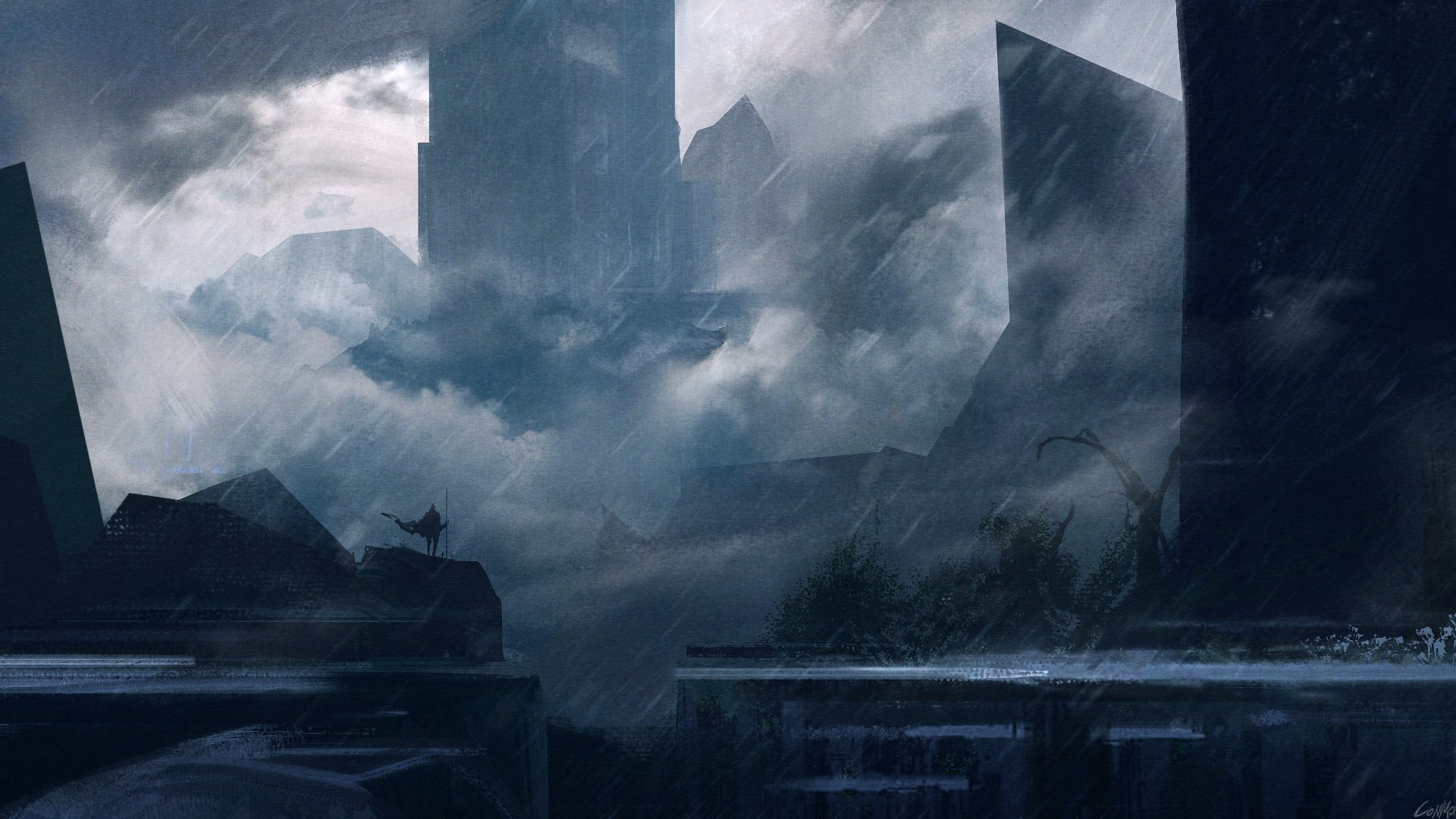Fogbound Warrior: Night of the Fantasy Cityscape by Angrysausage ...