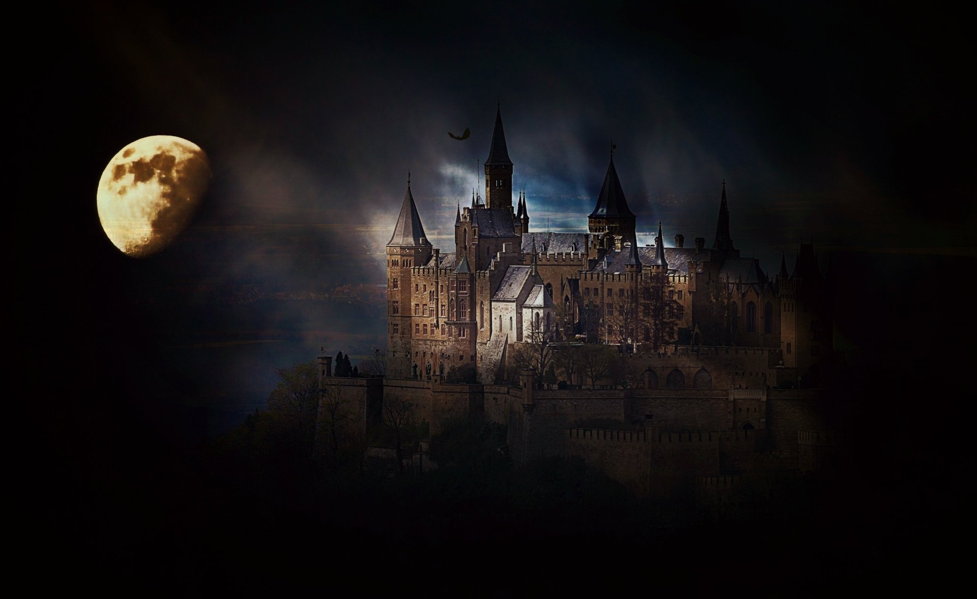 Moonlit Castle: Dark Night HD Wallpaper Magic