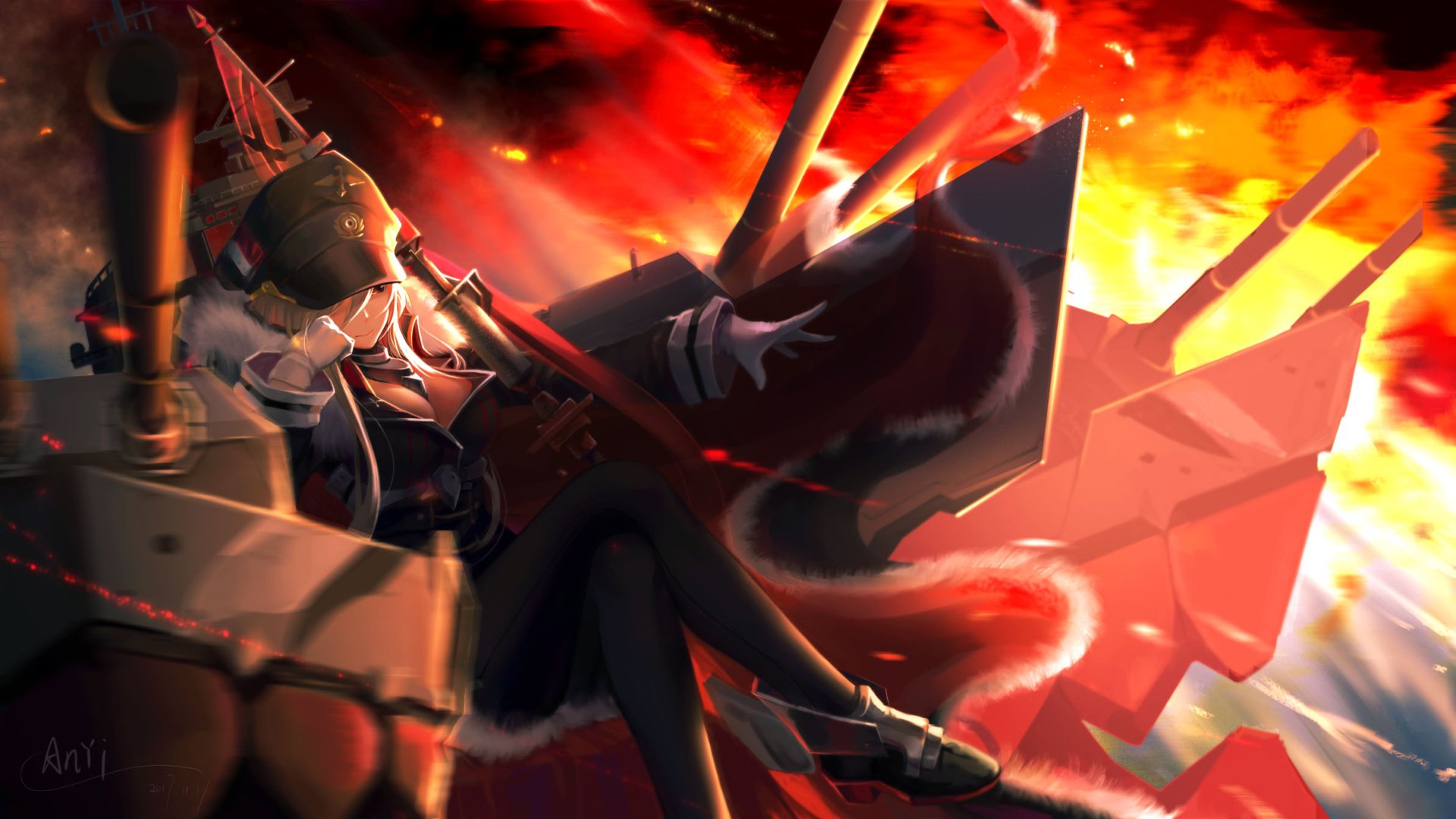 Bismarck Blaze: Fierce Blonde Warrior of Azur Lane in HD by AnYi