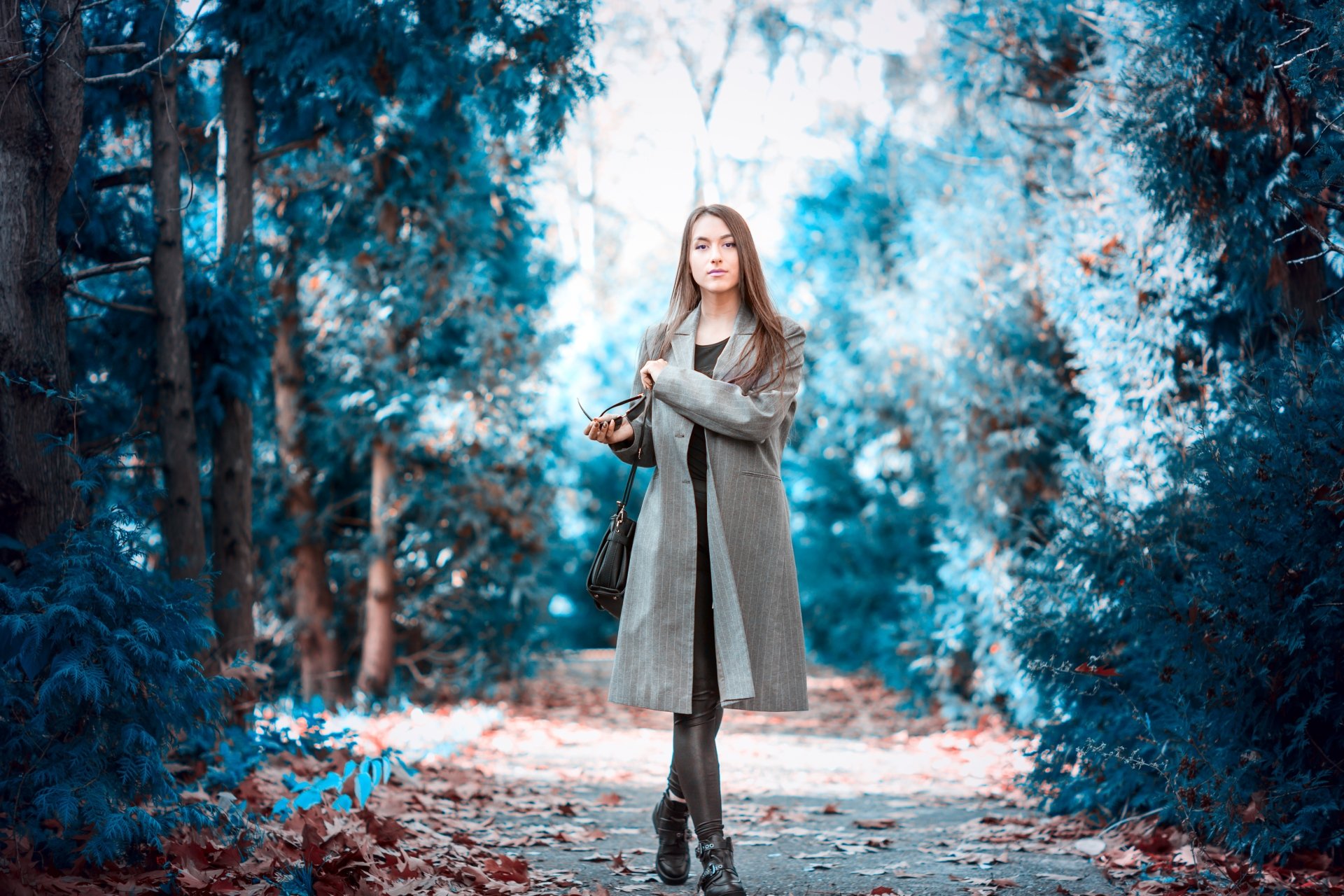 Download Brunette Depth Of Field Coat Woman Model 4k Ultra HD Wallpaper