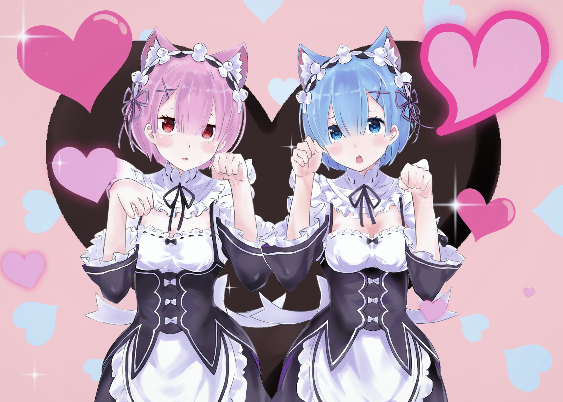 Ram and Rem Cat Maid HD Wallpaper - Re:Zero by akgotch | 3500x2500 ...
