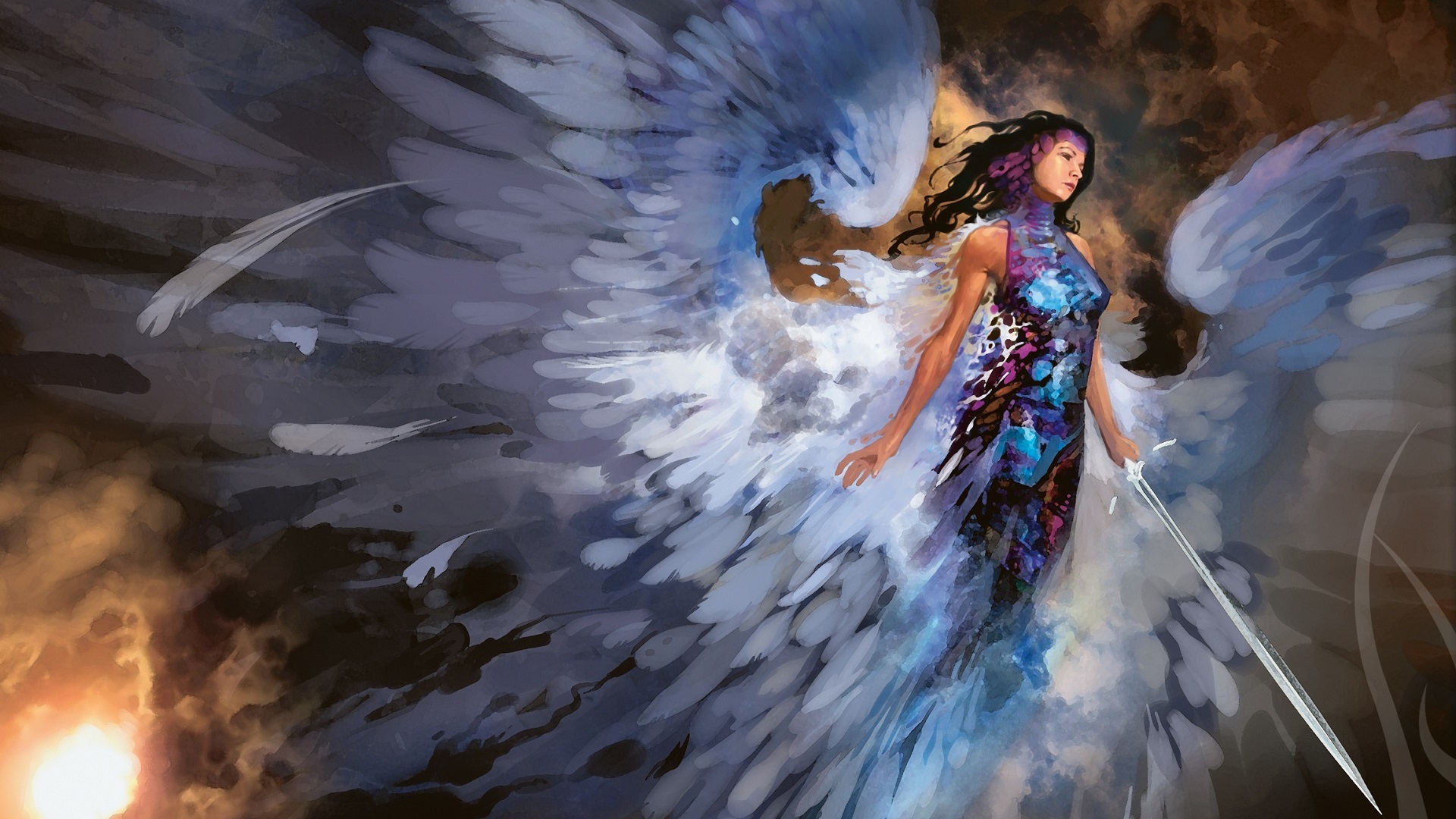 Heavenly Guardian: HD Wallpaper of an Angel with Sword and Wings