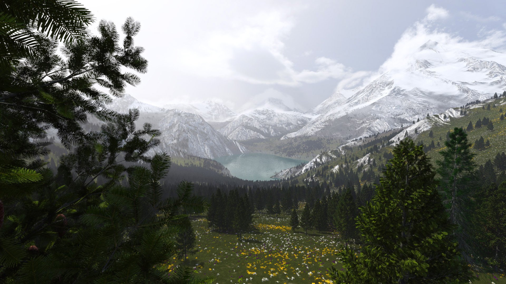 Serene Snowy Mountain Valley: Nature’s HD Symphony with Lake, Flowers ...