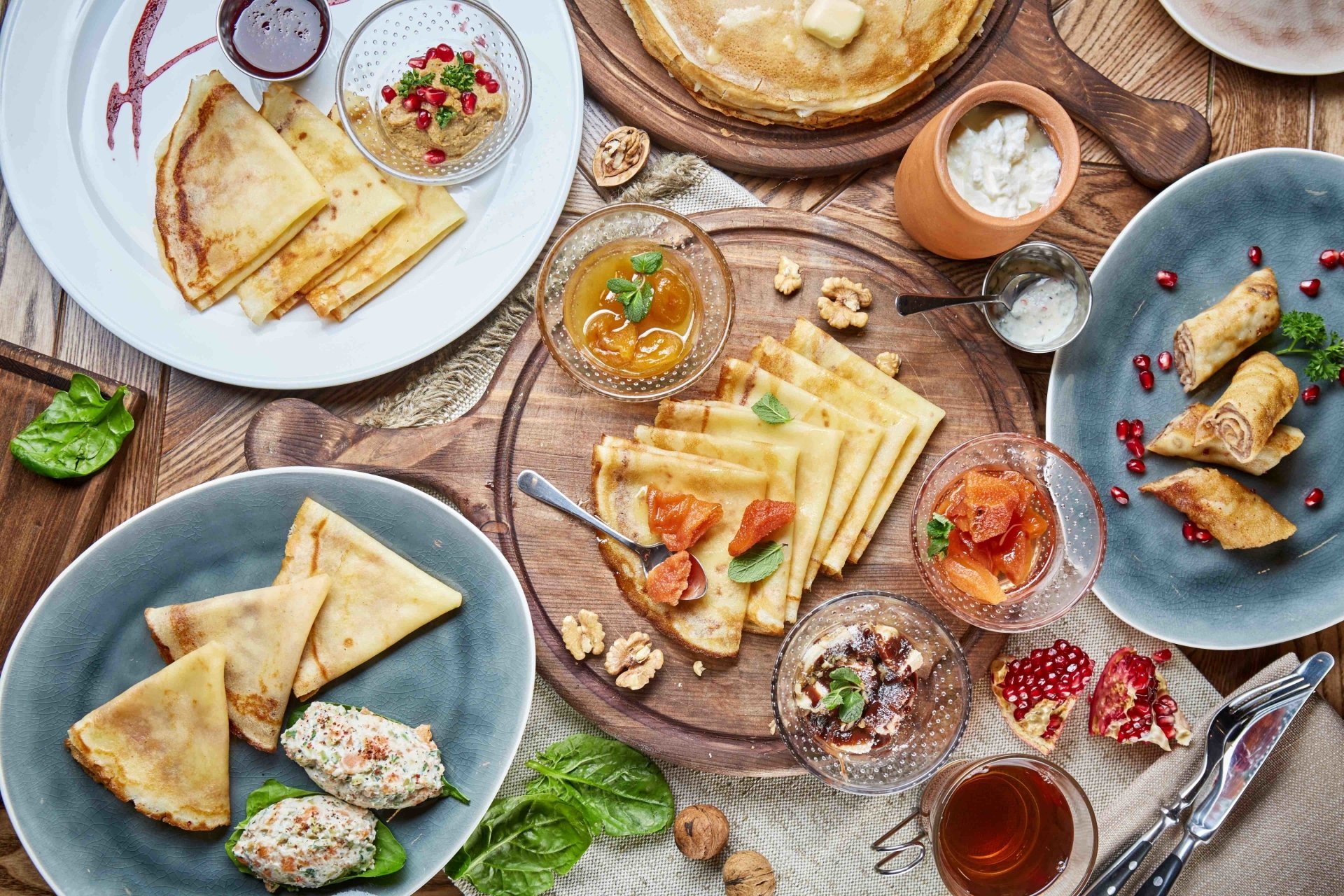 Delightful Crêpe Still Life: A Gourmet Food HD Wallpaper Feast