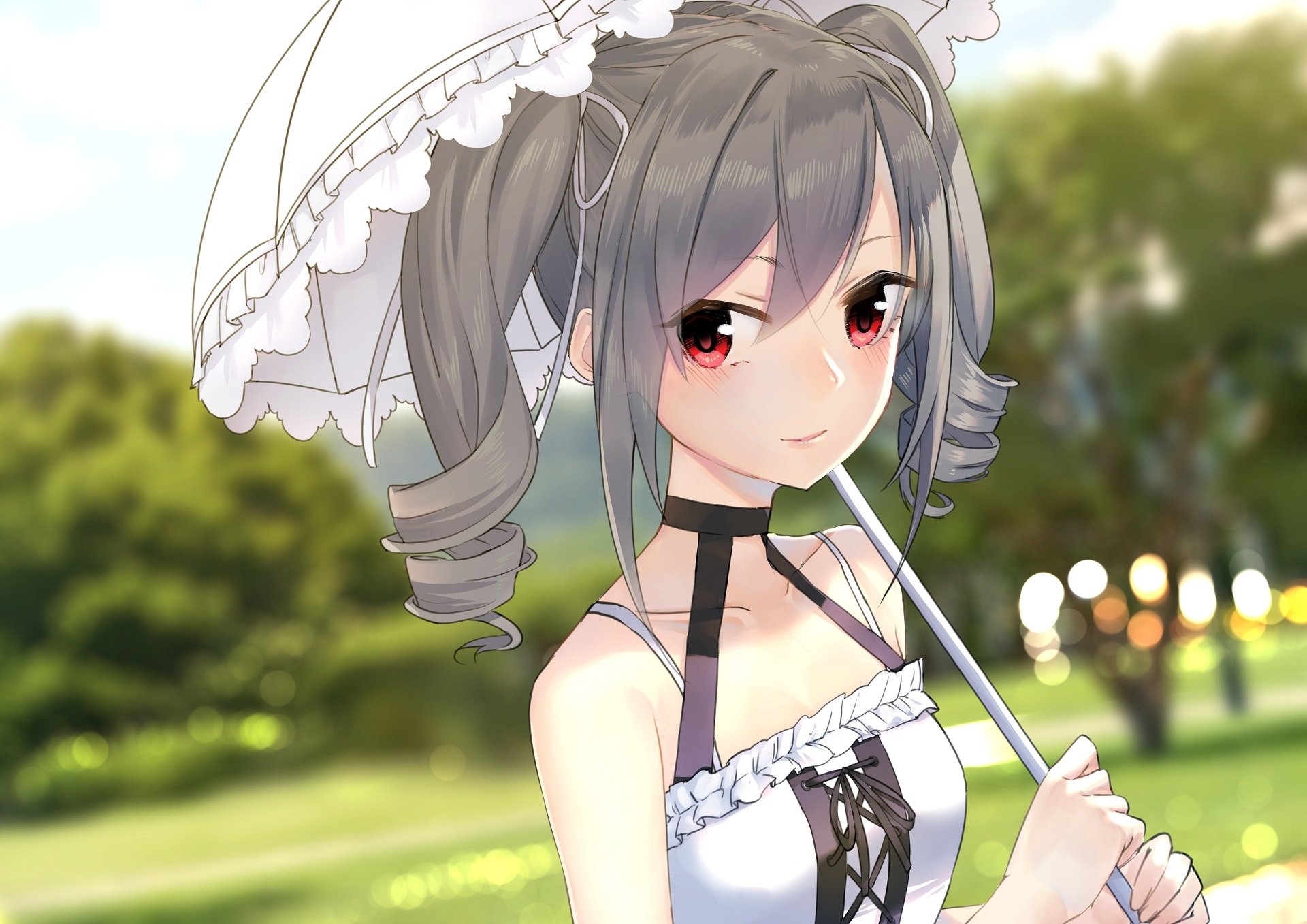 Download Grey Hair Umbrella Red Eyes Ranko Kanzaki Anime The IDOLM@STER ...