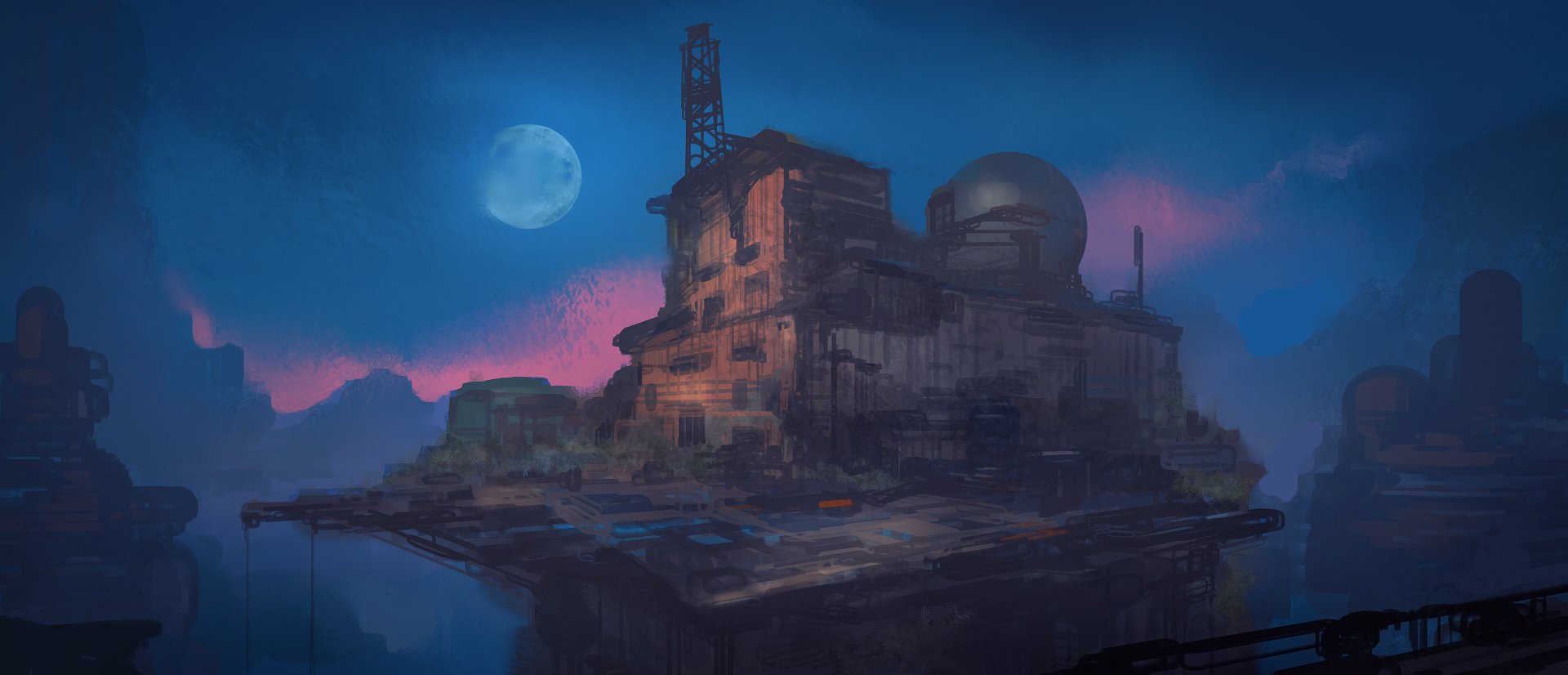 Download Moon Night Sci Fi Building HD Wallpaper by Vincentius Matthew