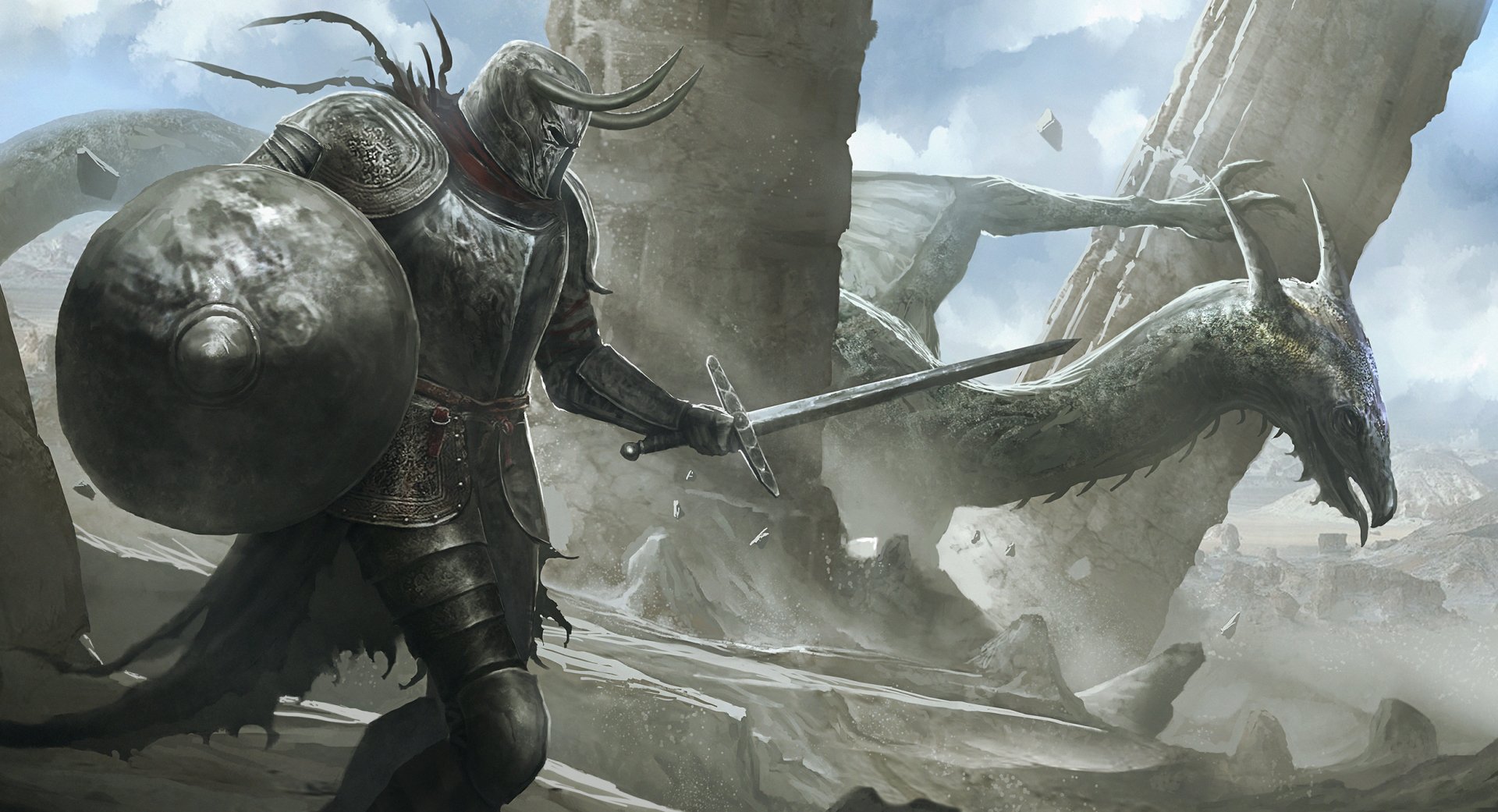 Dragon's Wrath: Fantasy Knight in Armor with Sword and Shield – HD ...