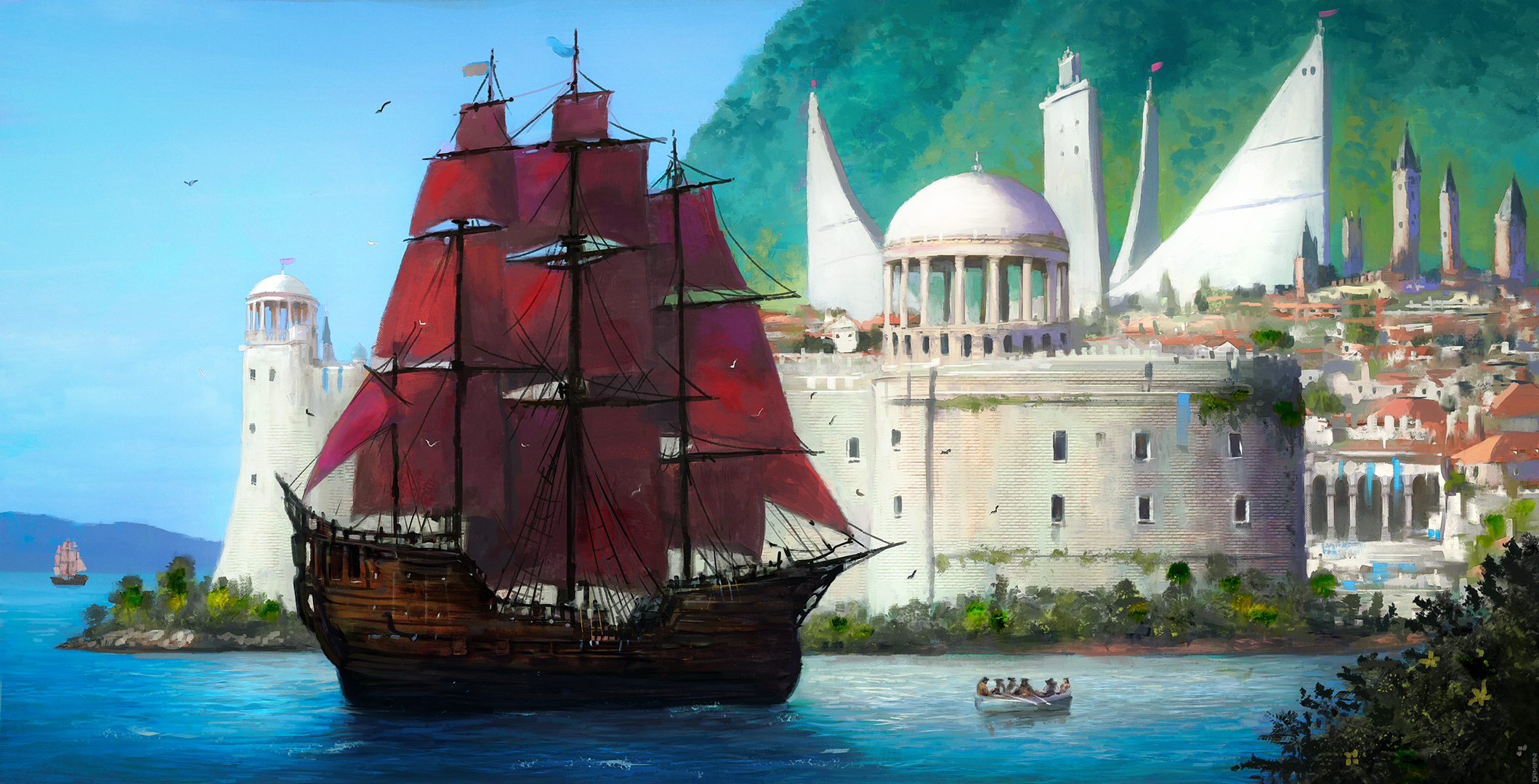 Download City Fantasy Ship HD Wallpaper by Rafael Damiani