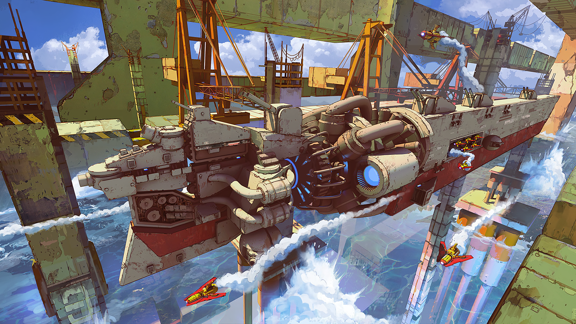 Futuristic Spaceport: Sci-Fi Spaceship Docking HD Wallpaper