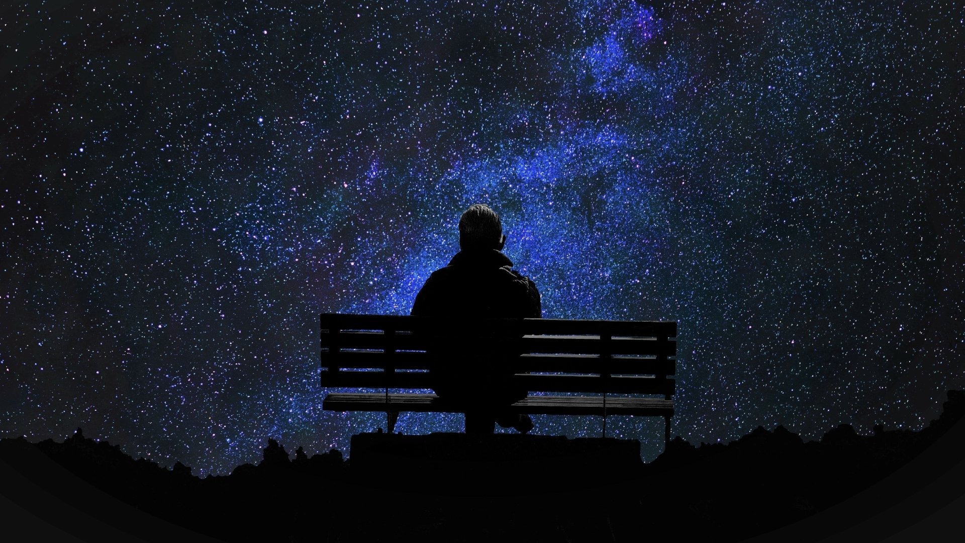 Lonely Bench Under Starry Sky 4K Ultra HD Wallpaper 6000x3375