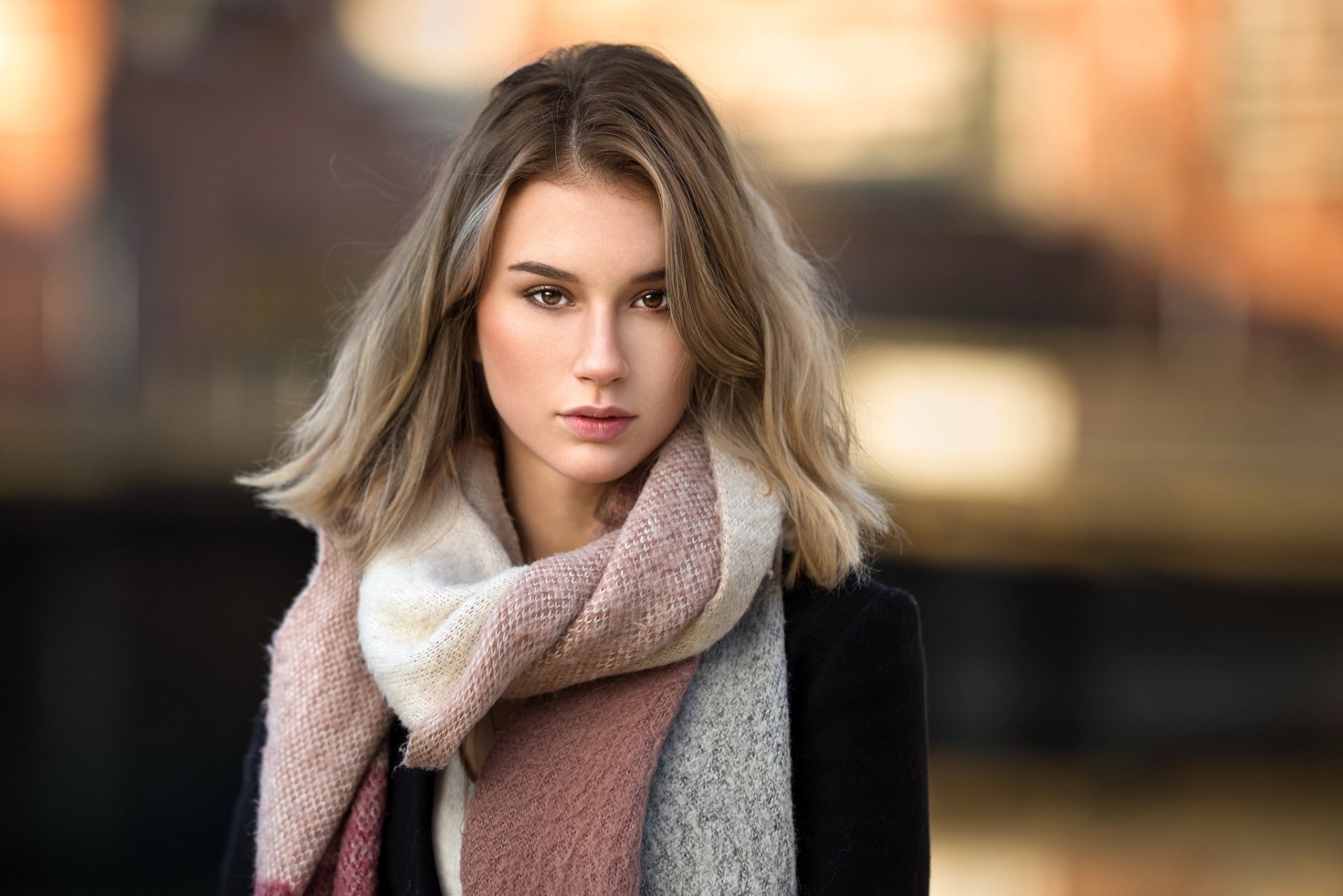 Elegant Model in Soft Scarf with Captivating Brown Eyes – HD Wallpaper ...