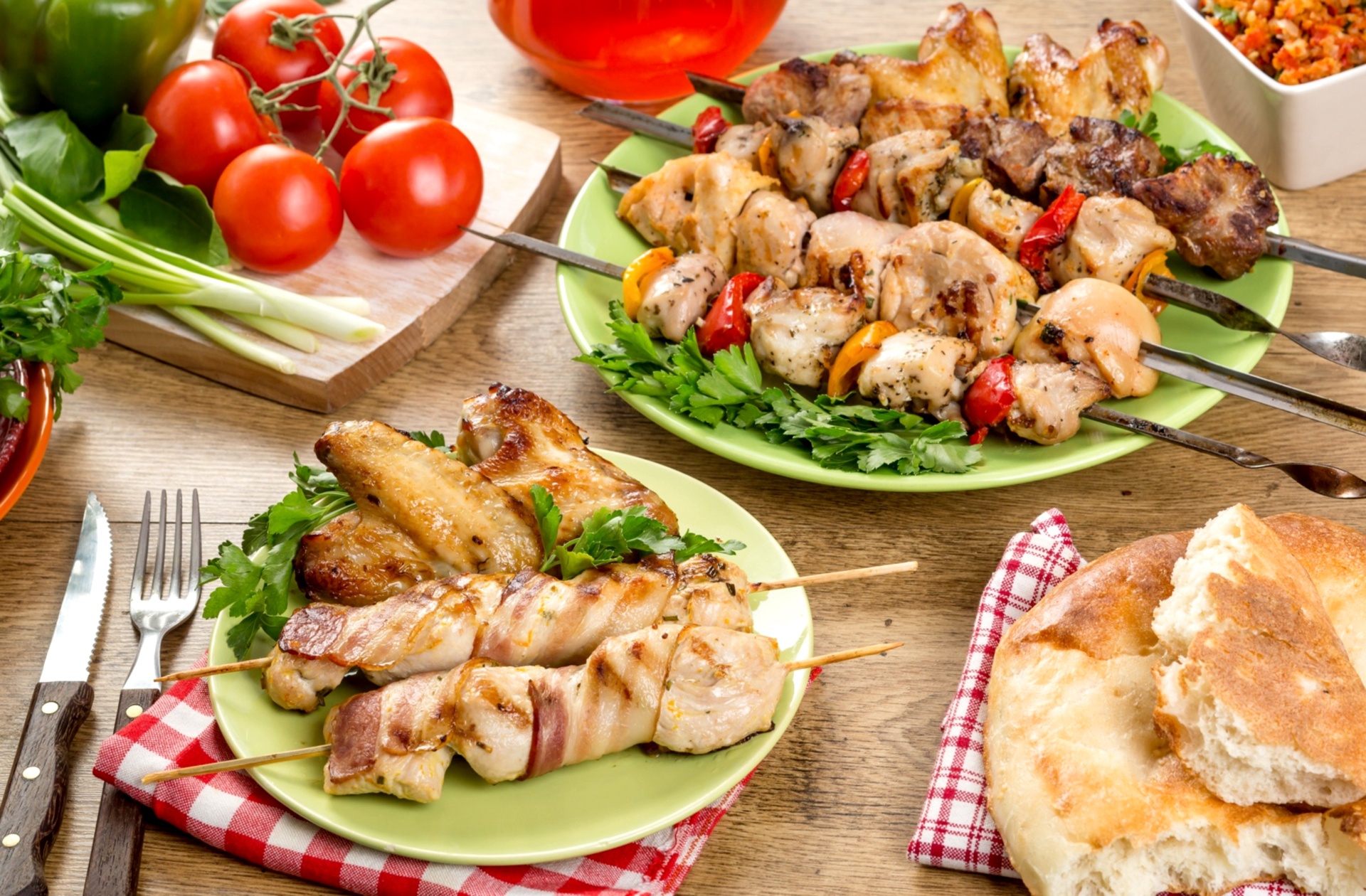 Download Still Life Tomato Meat Food Barbecue HD Wallpaper