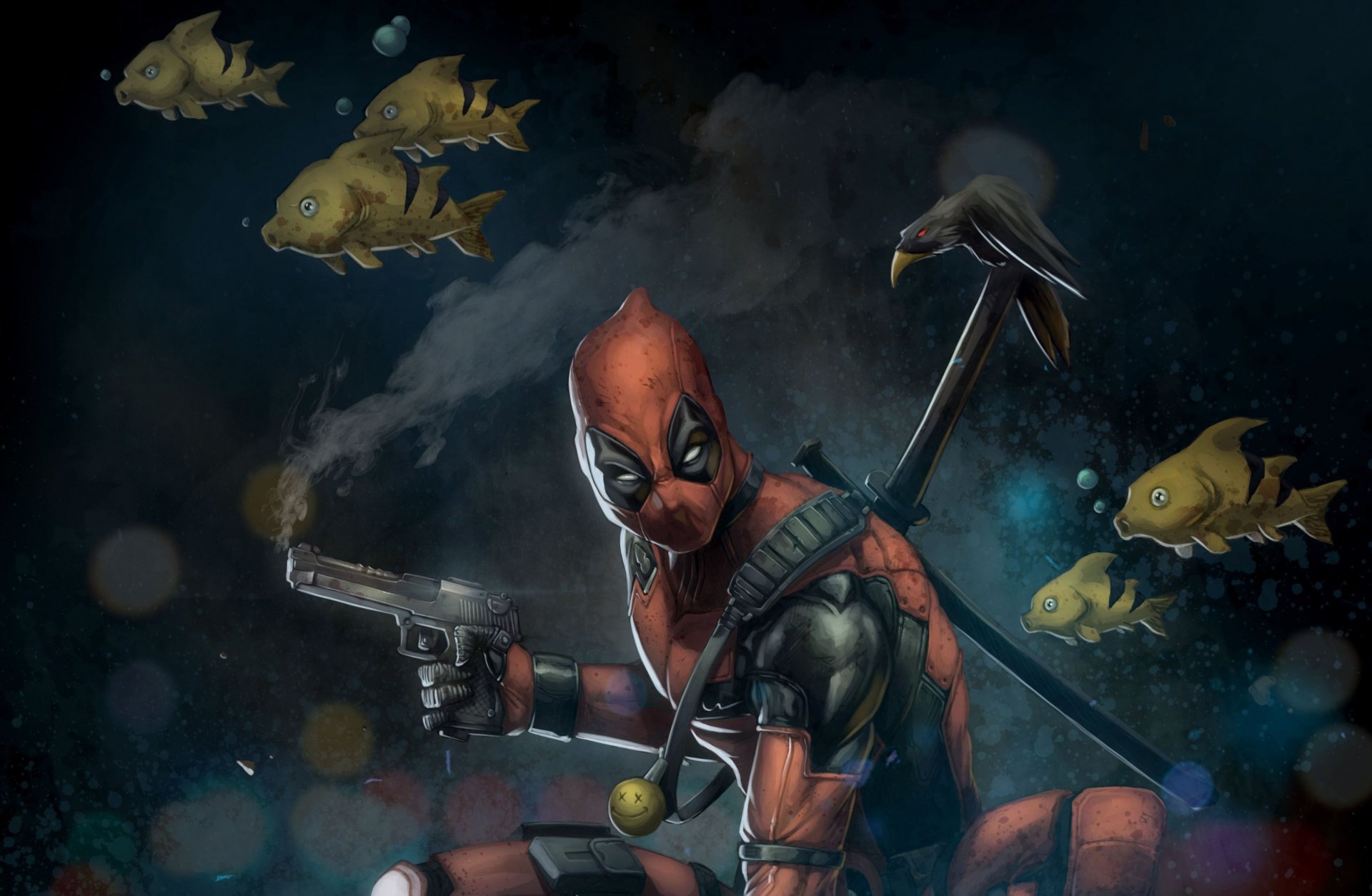 Download Raven Gun Fish Comic Deadpool HD Wallpaper