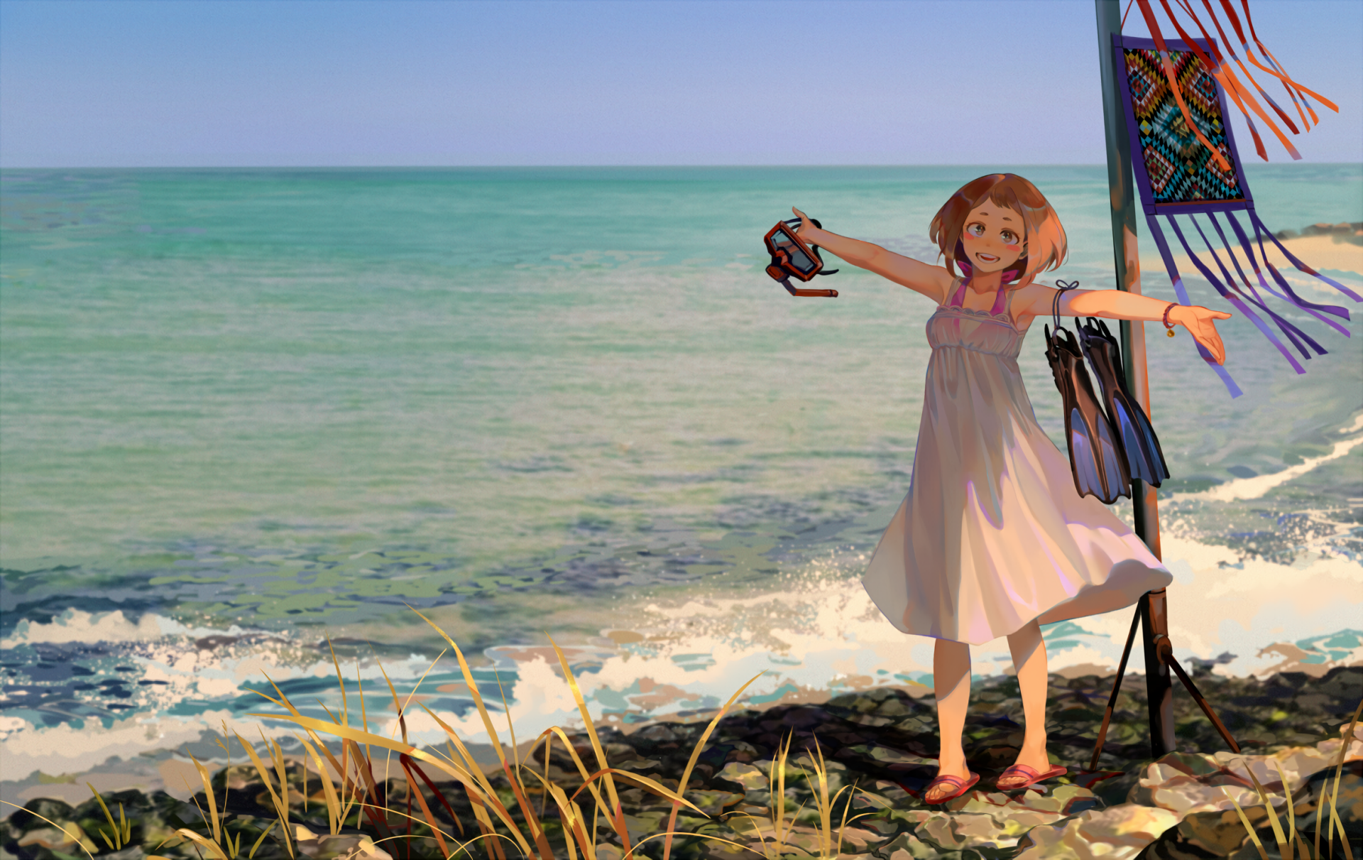 Ochaco Uraraka at the Beach - My Hero Academia HD Wallpaper by Taro-k