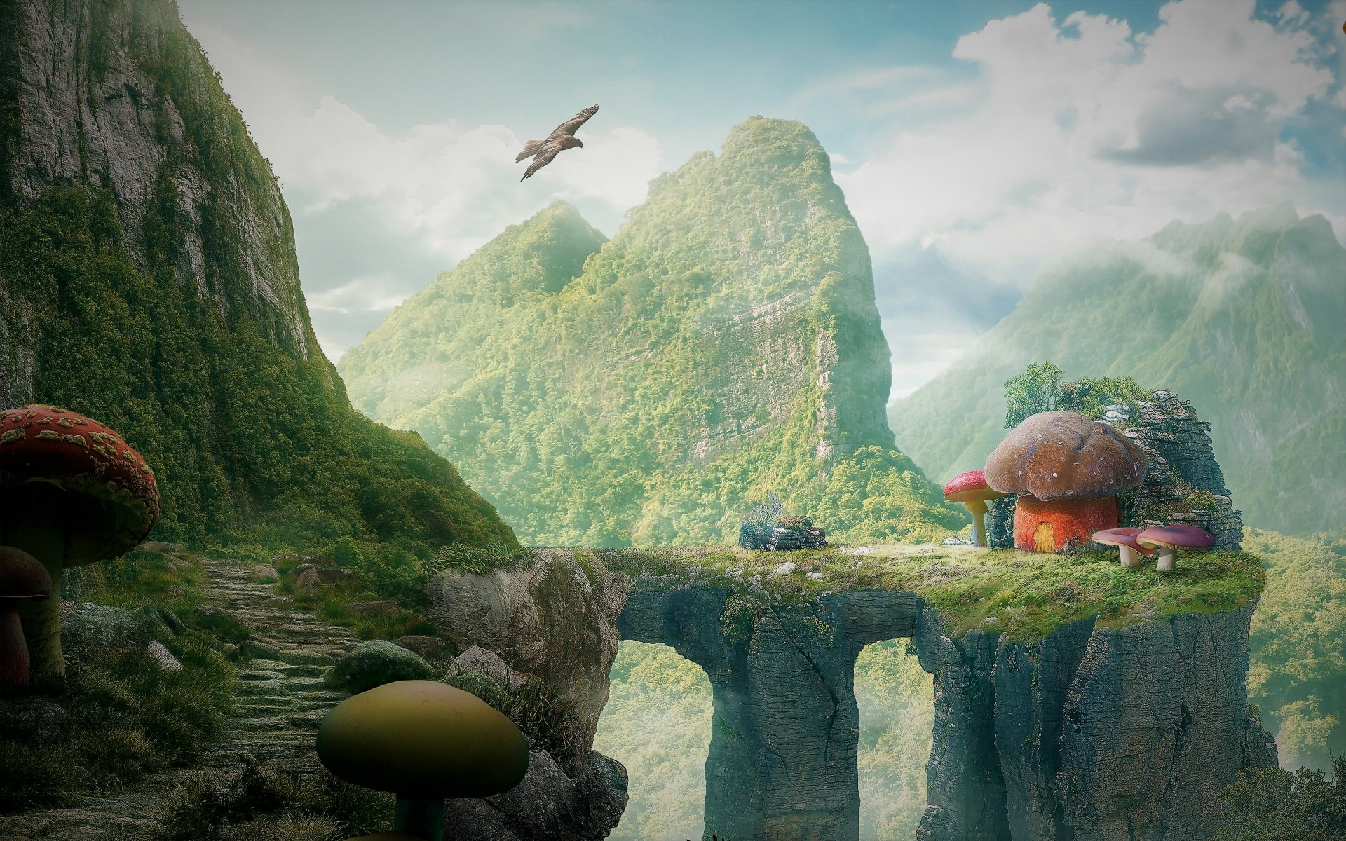 Download Arch Mountain Canyon Mushroom Artistic Fantasy HD Wallpaper ...
