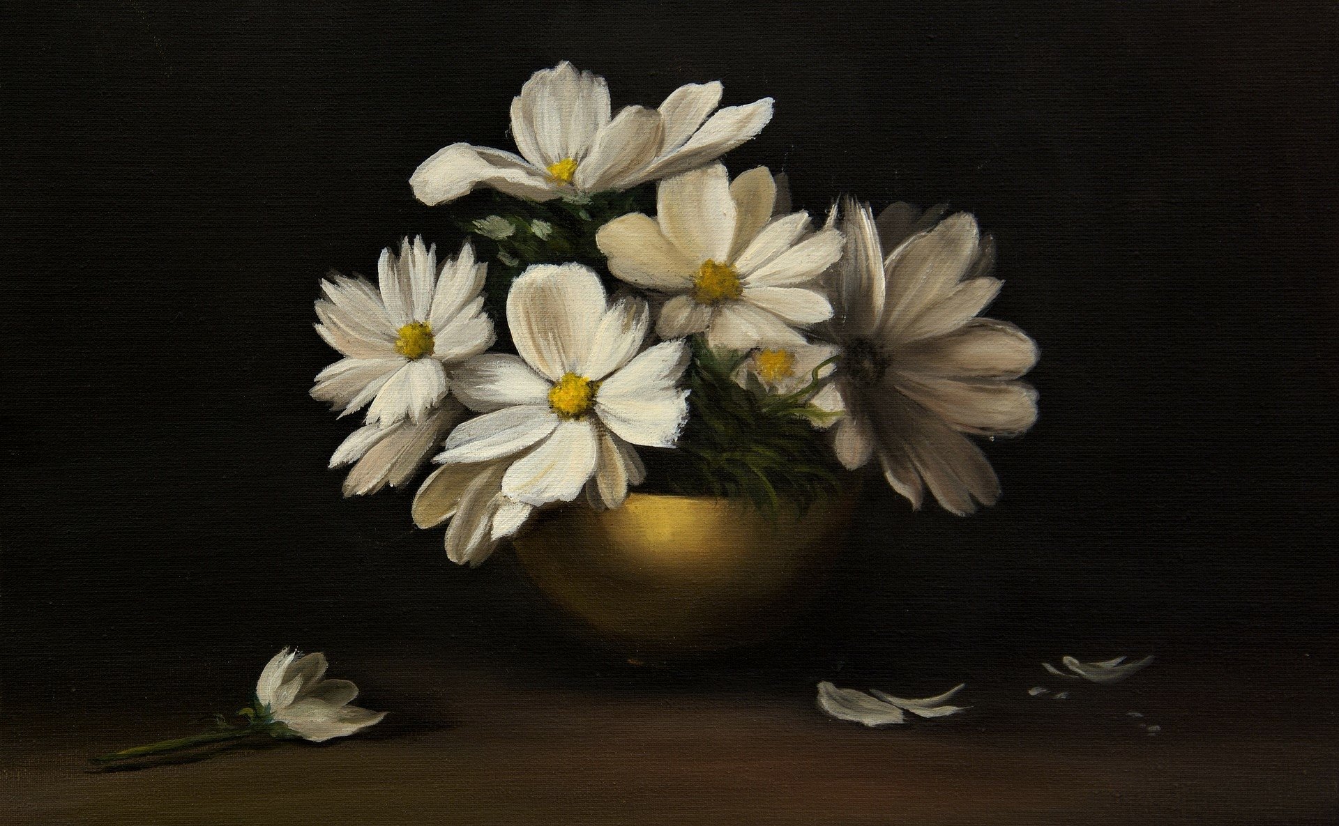 Download Still Life Bowl White Flower Flower Artistic Painting HD Wallpaper