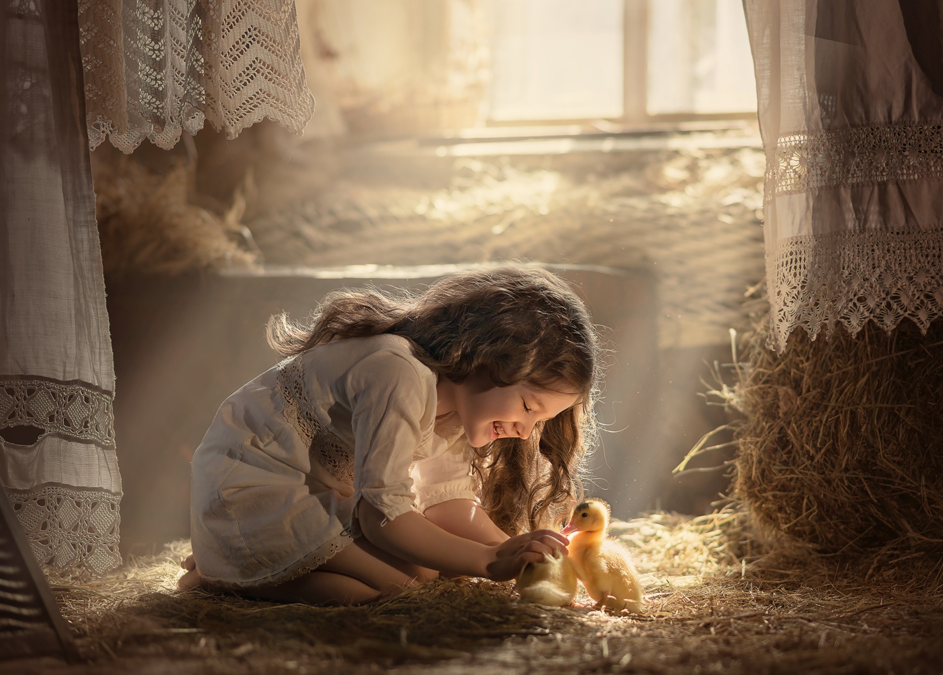 Download Sunbeam Little Girl Smile Duckling Photography Child HD Wallpaper
