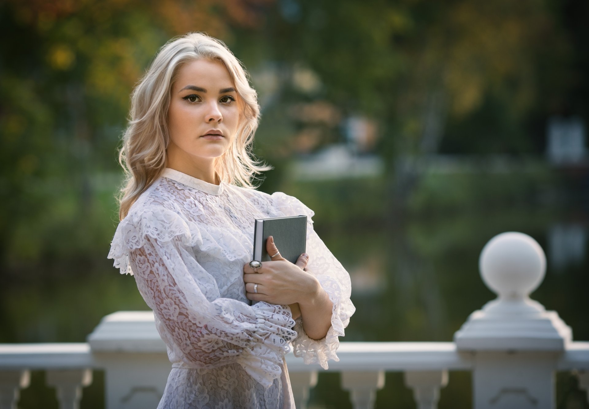 Download Brown Eyes Blonde White Dress Depth Of Field Woman Model HD ...