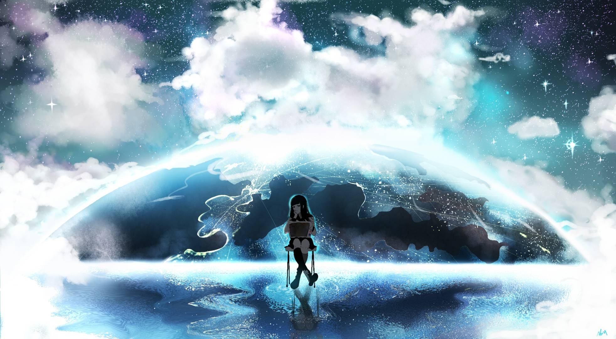 Download Space Chair Earth Anime Original HD Wallpaper by 阿戈魔AGM